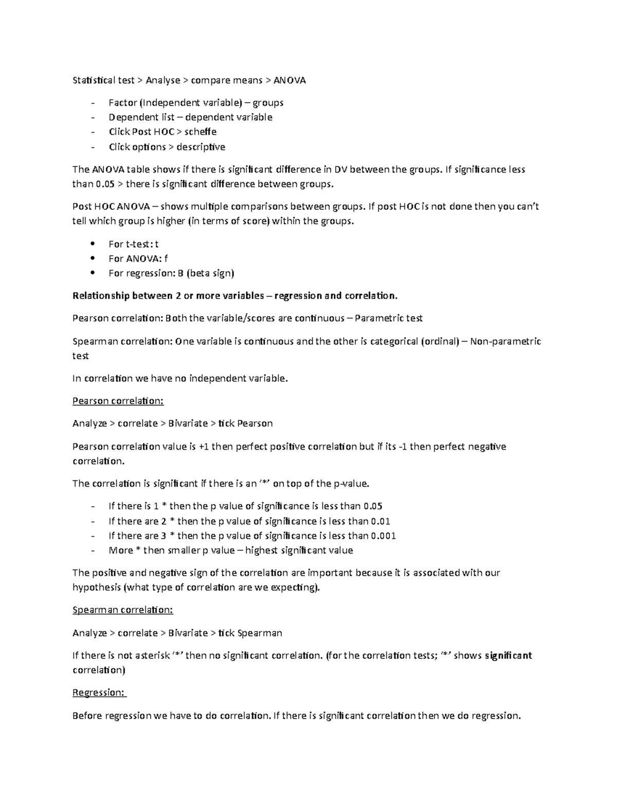 RM SPSS notes - 7 nov - Statistical test > Analyse > compare means ...