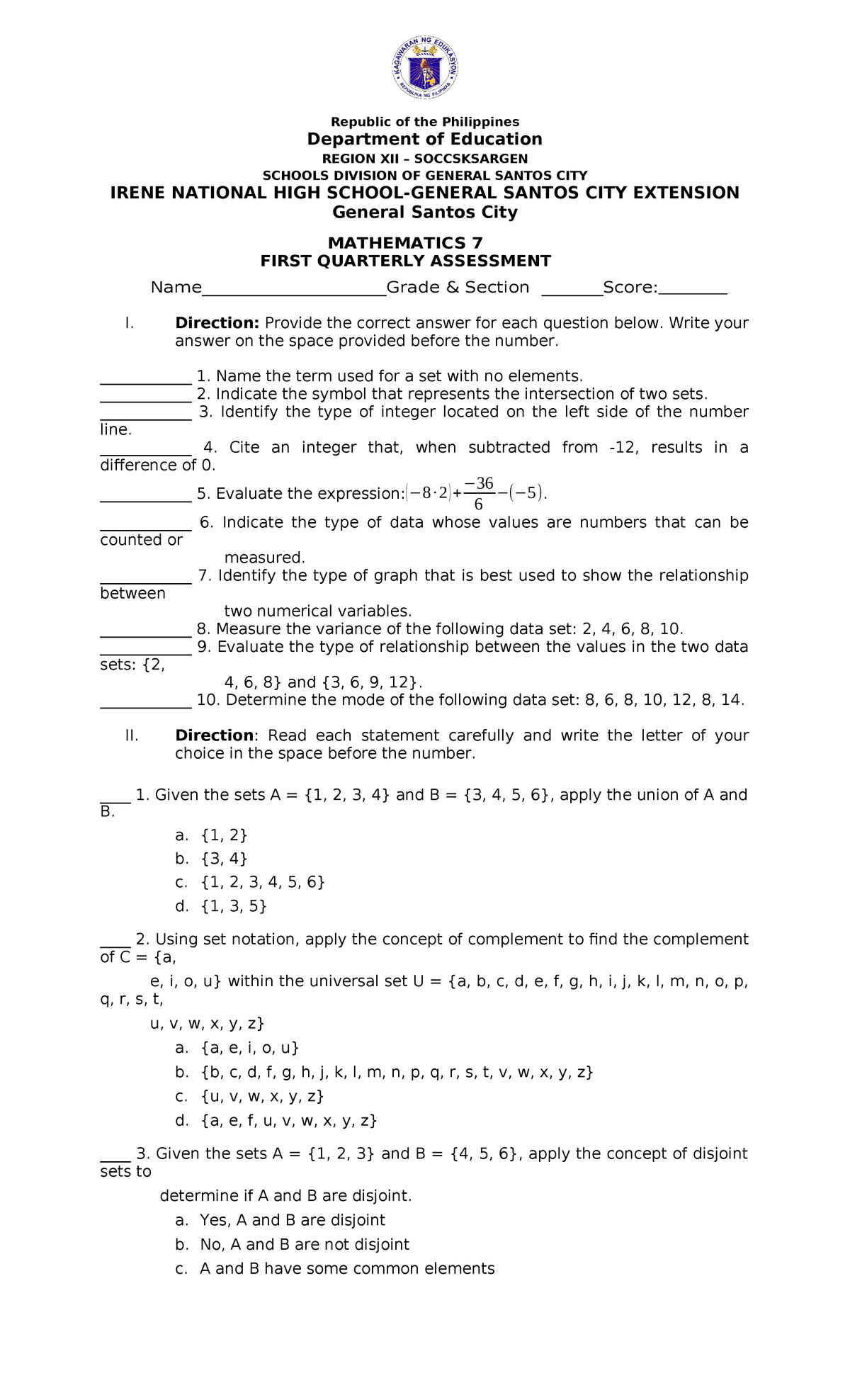 Final E CPE - Shsj - Republic of the Philippines Department of ...