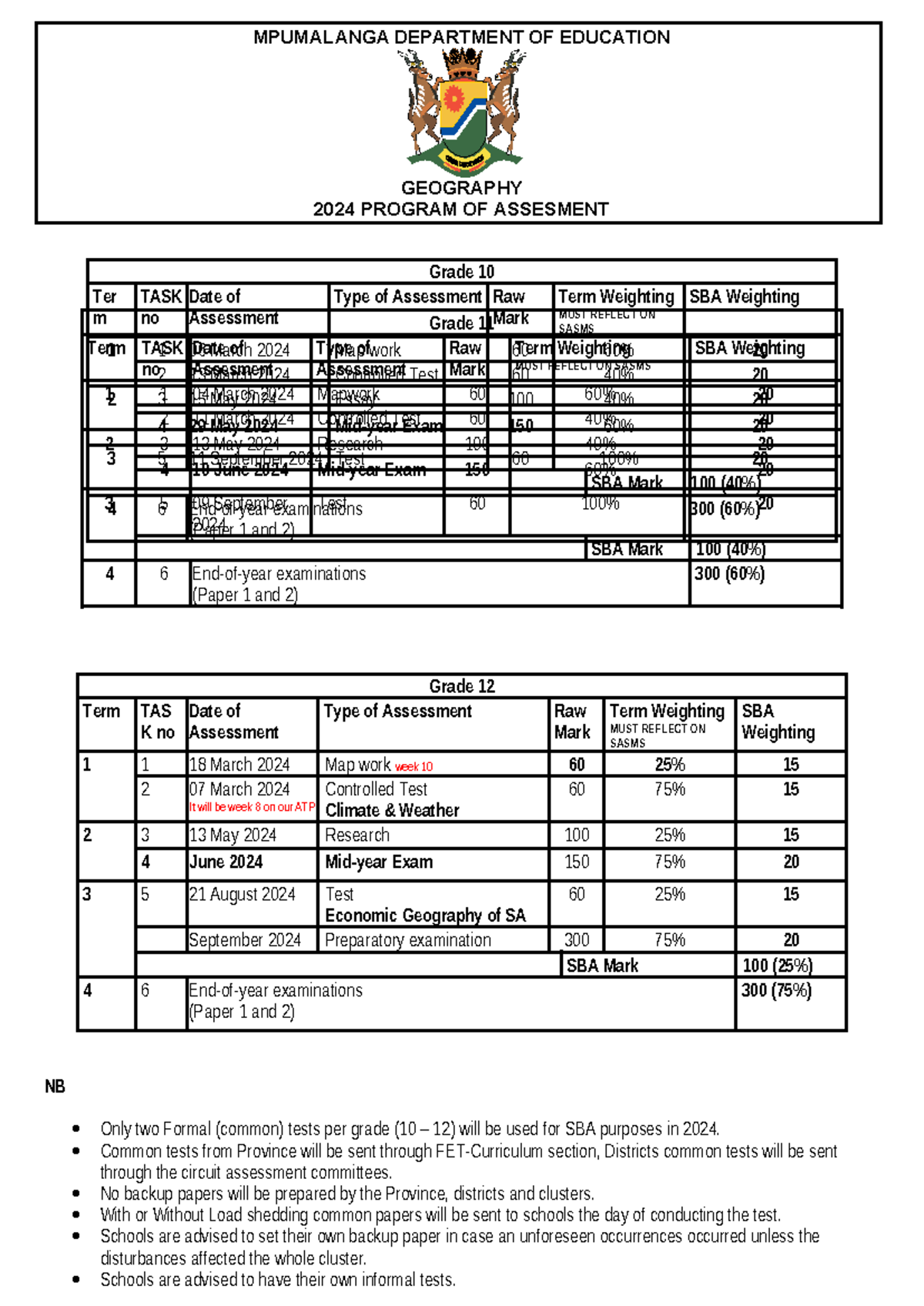 2024 Geography Program OF Assesment - MPUMALANGA DEPARTMENT OF ...