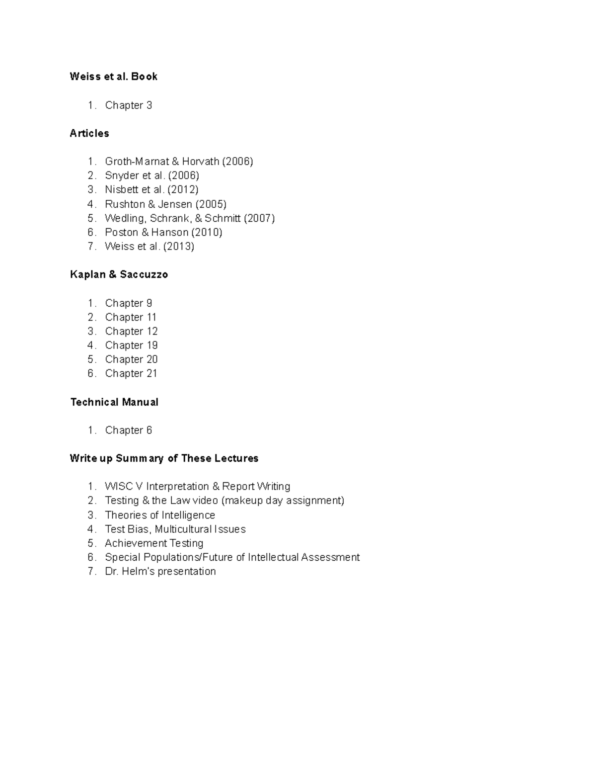 Intel Testing Final Study Guide - Weiss et al. Book Chapter 3 Articles ...