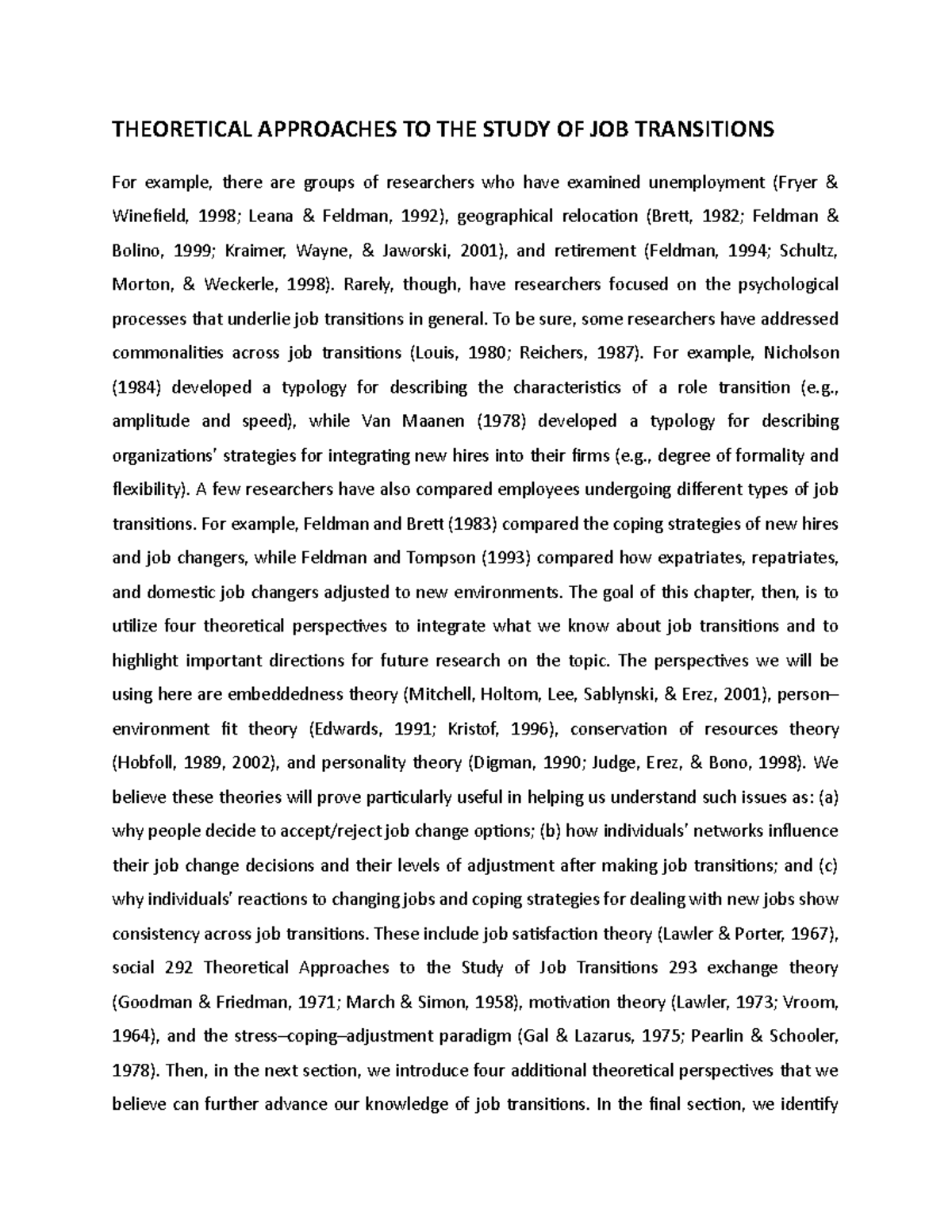 Theoretical Approaches TO THE Study OF JOB Transitions - THEORETICAL ...