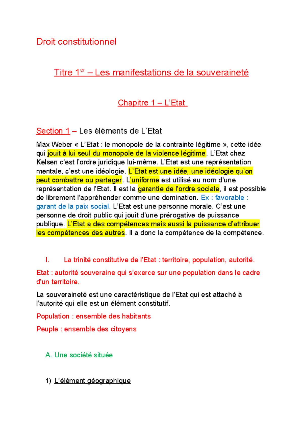 Chapitre 1 - L'Etat - cours droit constitutionnel sur le thème de l'état - Droit constitutionnel ...
