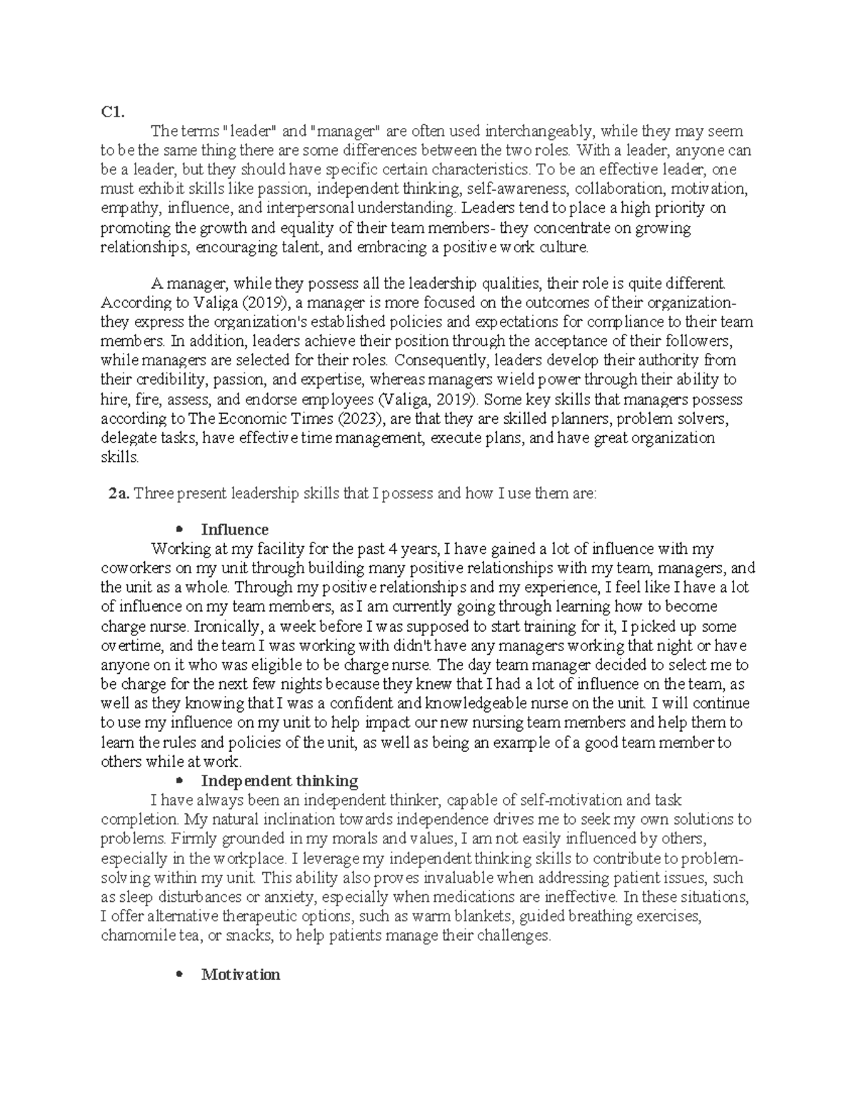 D218 Task2 - C1. The terms "leader" and "manager" are often used - Studocu