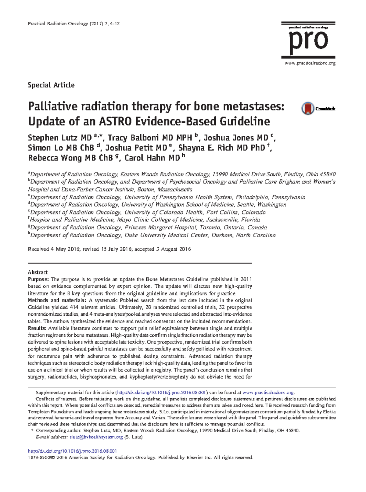 Palliative radiation therapy for bone metastases Update of an Astro ...