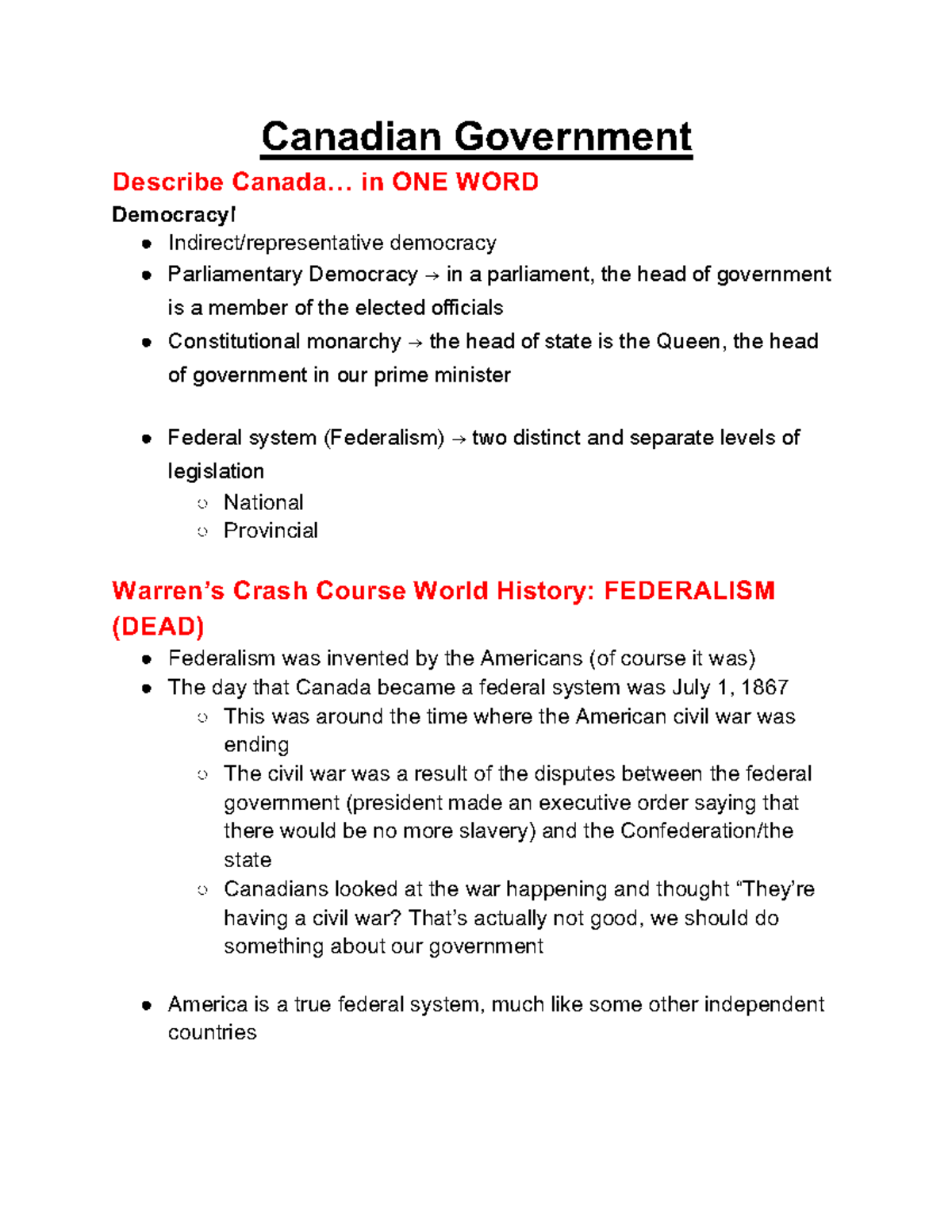 Unit 3 - Canadian Government Notes - Canadian Government Describe ...