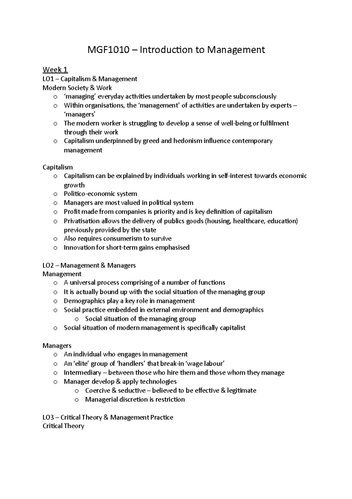 Management Lectures 2021 - MGF1010 – Introduction to Management Week 1 ...