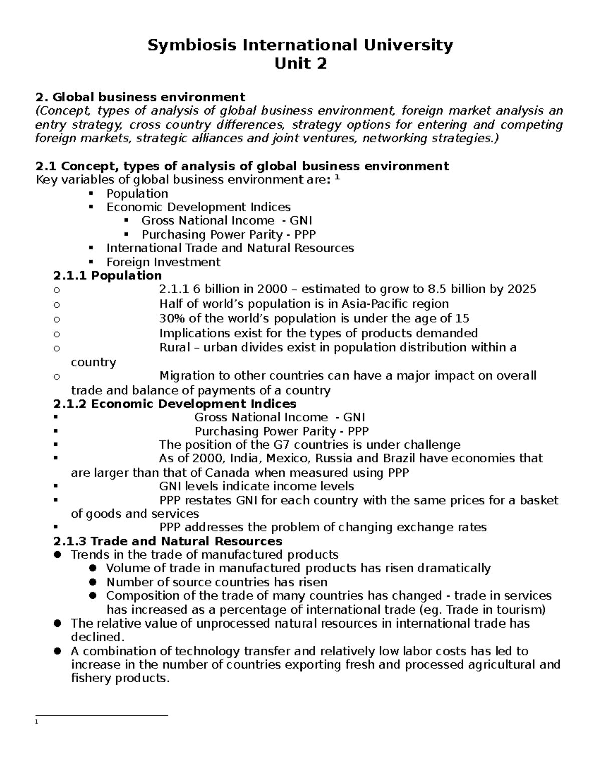 Unit 2 - Global business environment - Symbiosis International ...