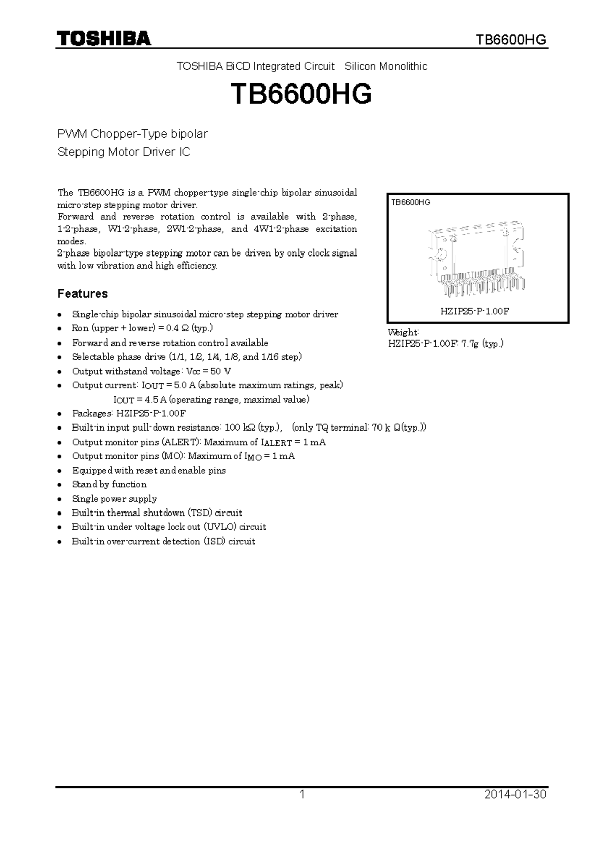 TB6600HG-Datasheet - No1 - TOSHIBA BiCD Integrated Circuit Silicon ...