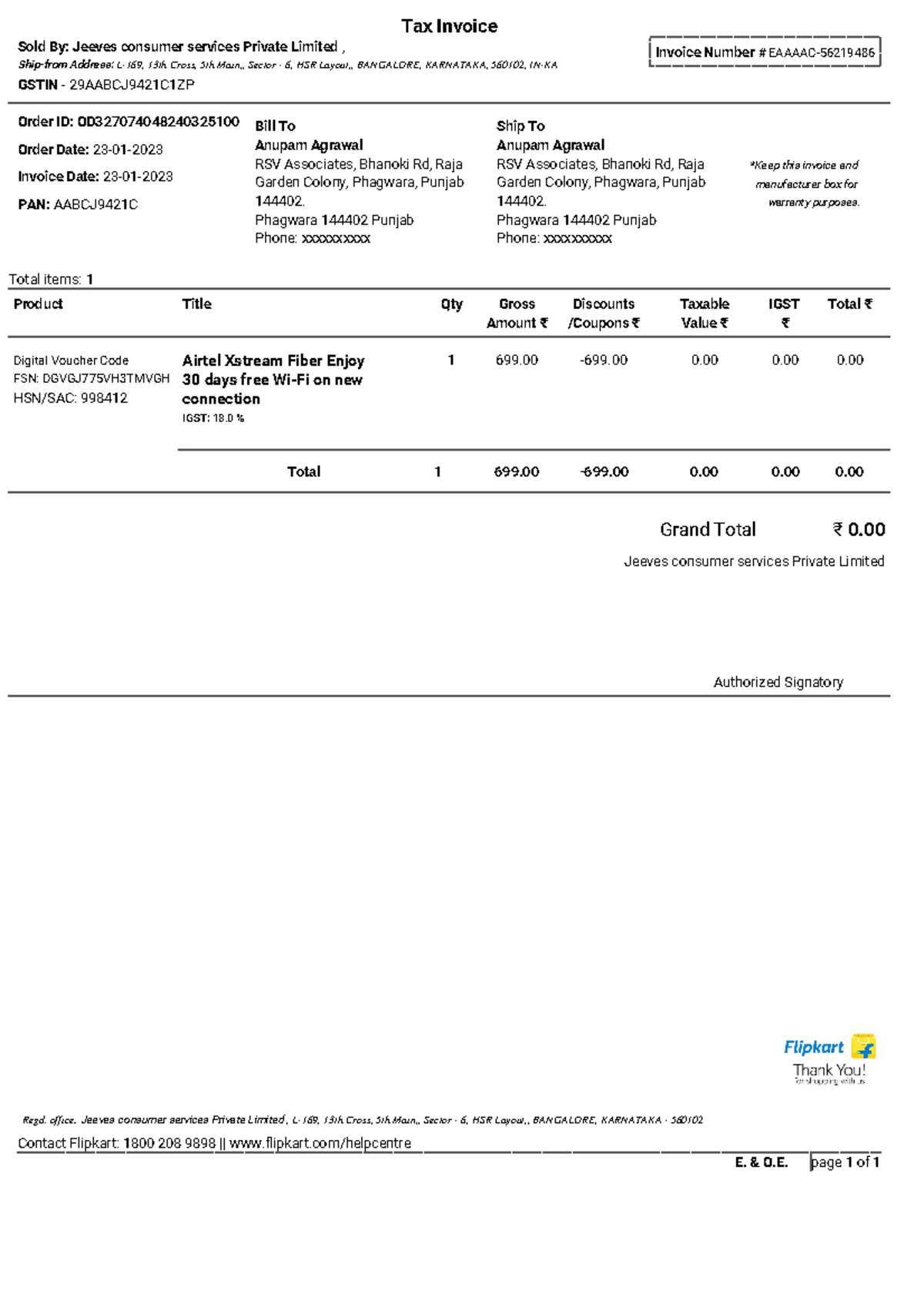 Bill - bill.csv can be used for a dataset - E. & O. page 1 of 1 *Keep ...