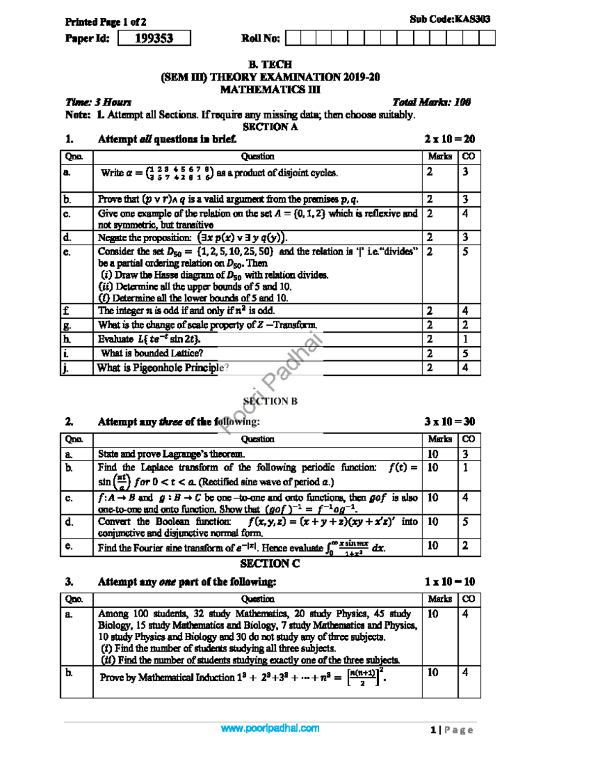 Mathematics III KAS303 - B.tech - Studocu