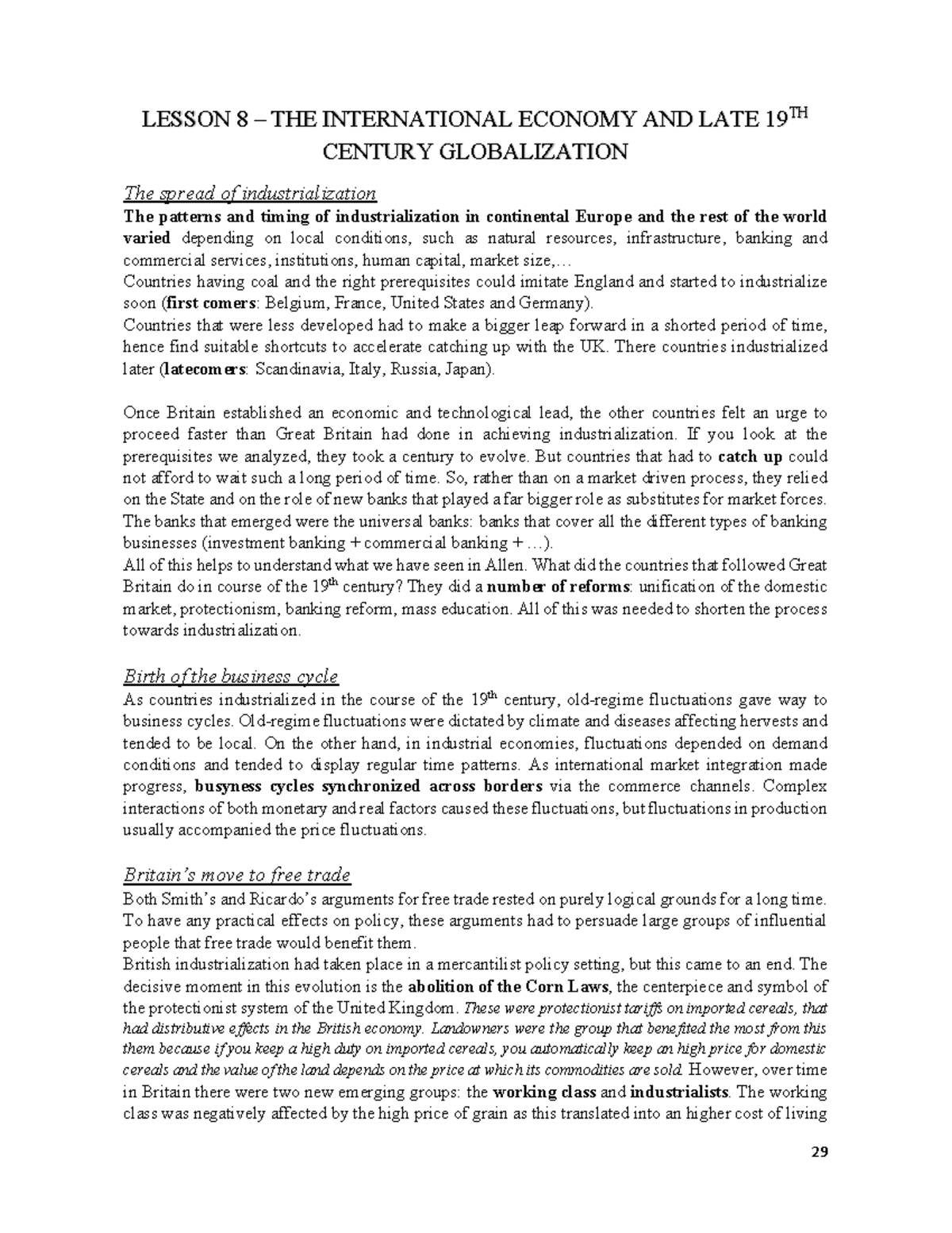 International economy - LESSON 8 – THE INTERNATIONAL ECONOMY AND LATE ...