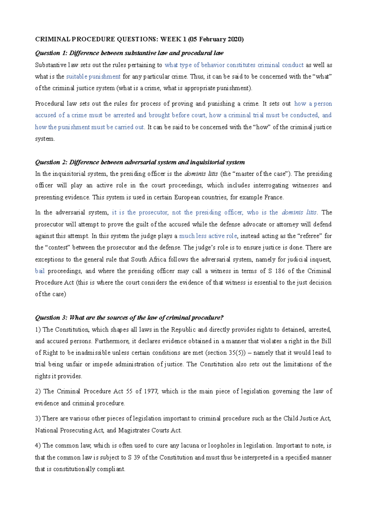 Crim Procedure Questions - CPR41A0 & SAR0011 - UJ - Studocu