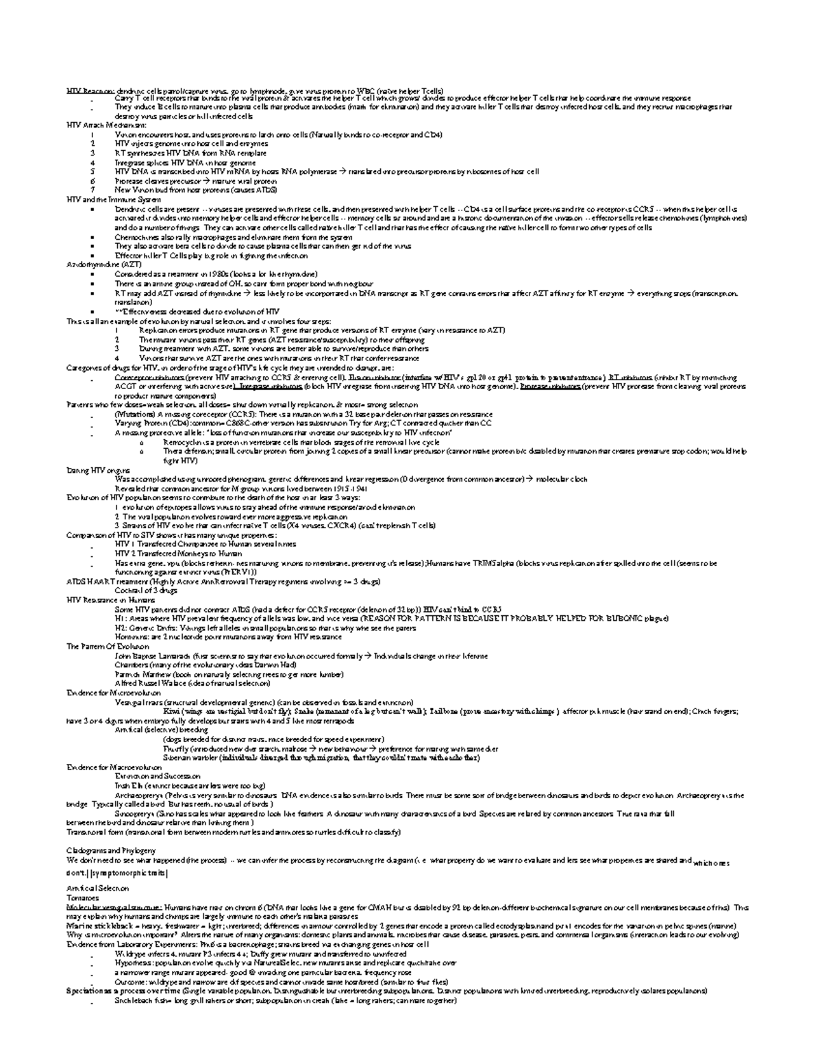Bio 3FF3 Cheat sheet Assesment 1 - Warning: TT: undefined function: 32 HIV Reaction: dendritic ...