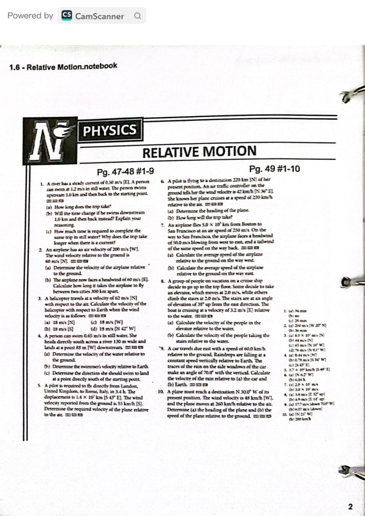 Kinematics Relative Motion Practice Questions with Answers ...