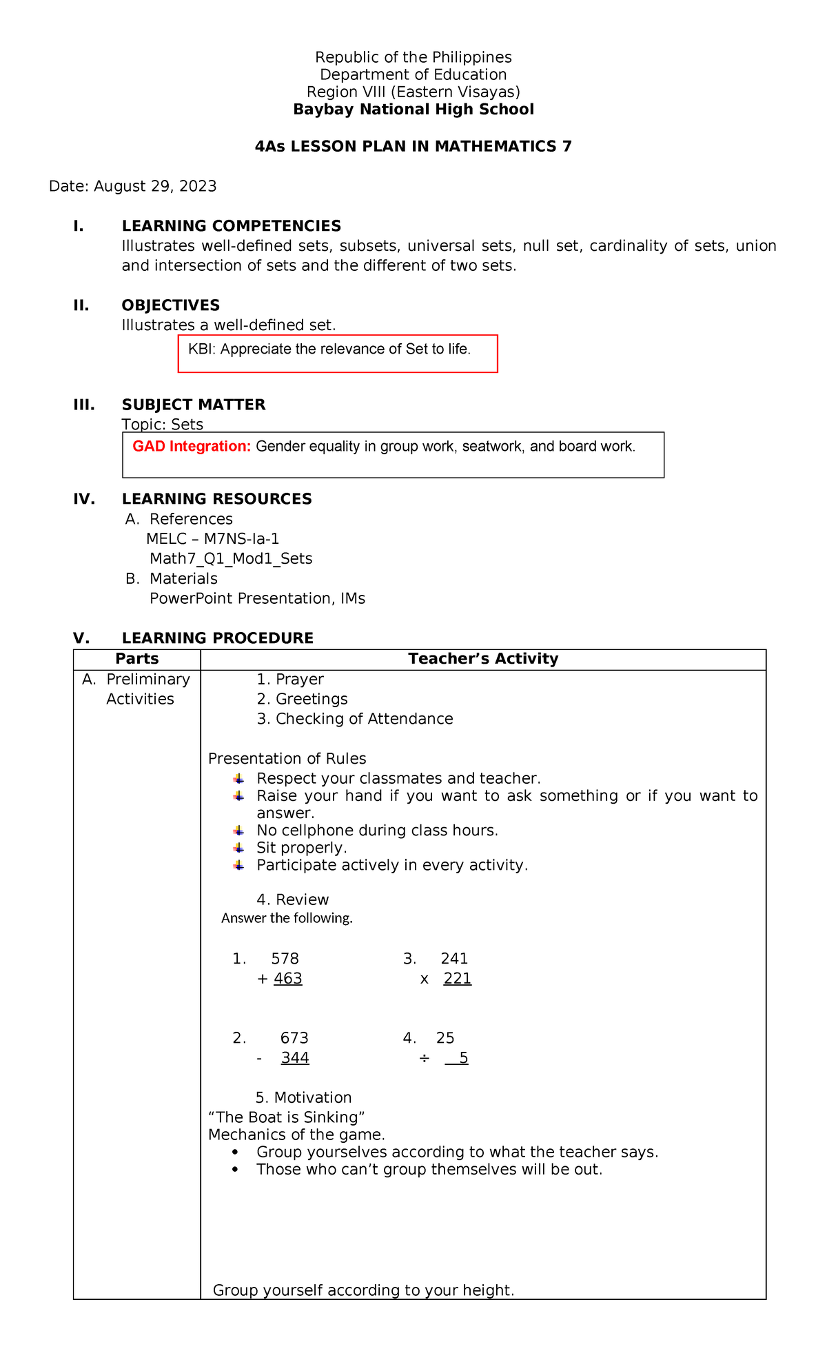 1. Sets - Its all about Sets Grade 7 - Republic of the Philippines ...