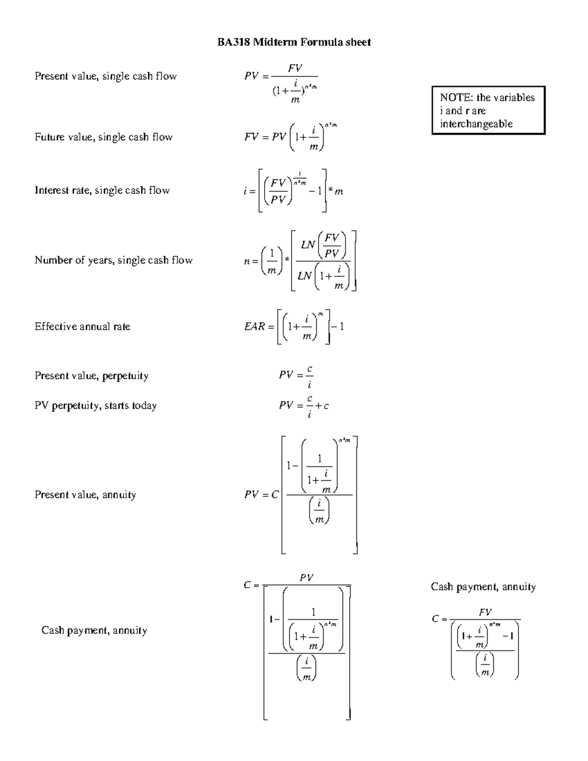 BA318 Midterm Formulas - Studocu