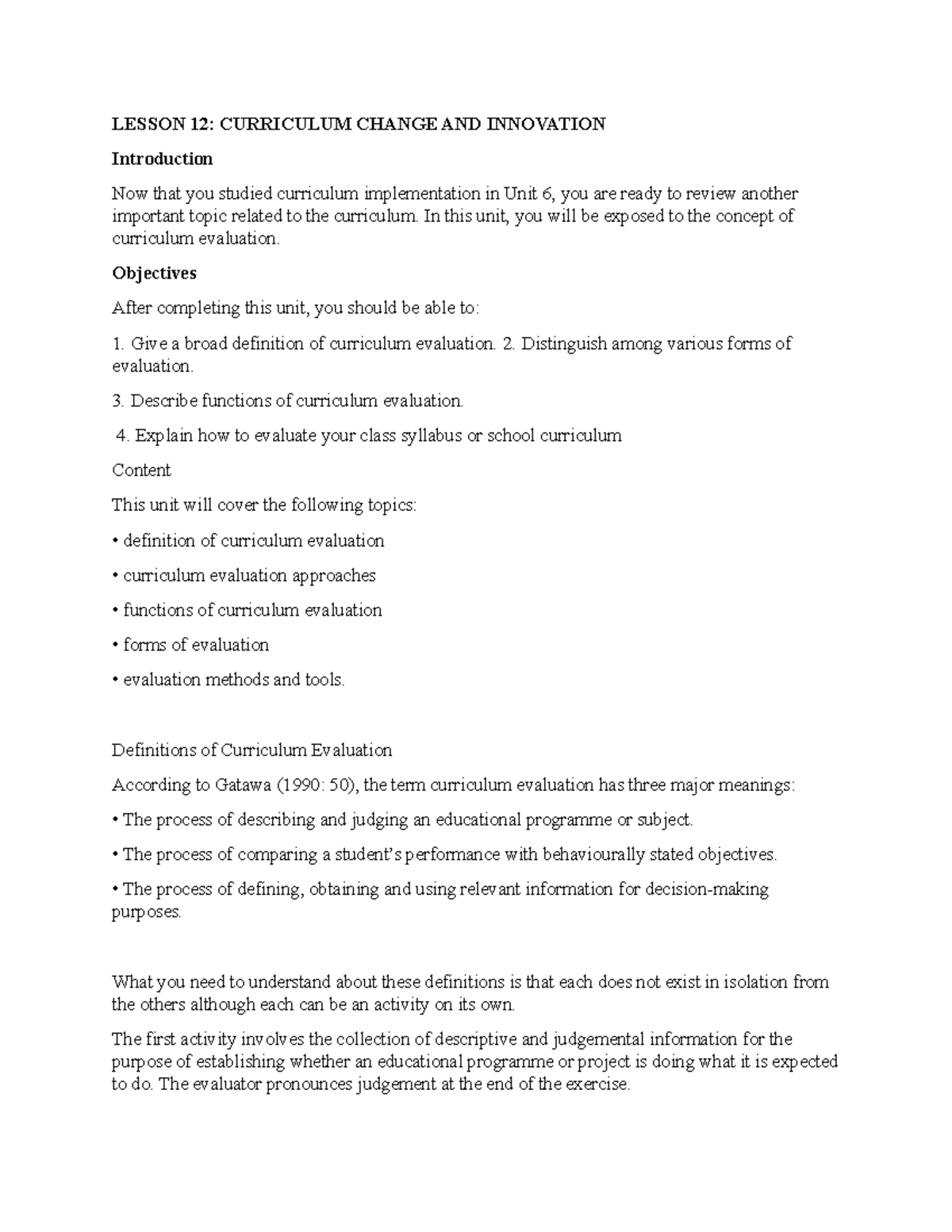 Lesson 12 Curriculum Change AND Innovation - LESSON 12: CURRICULUM ...