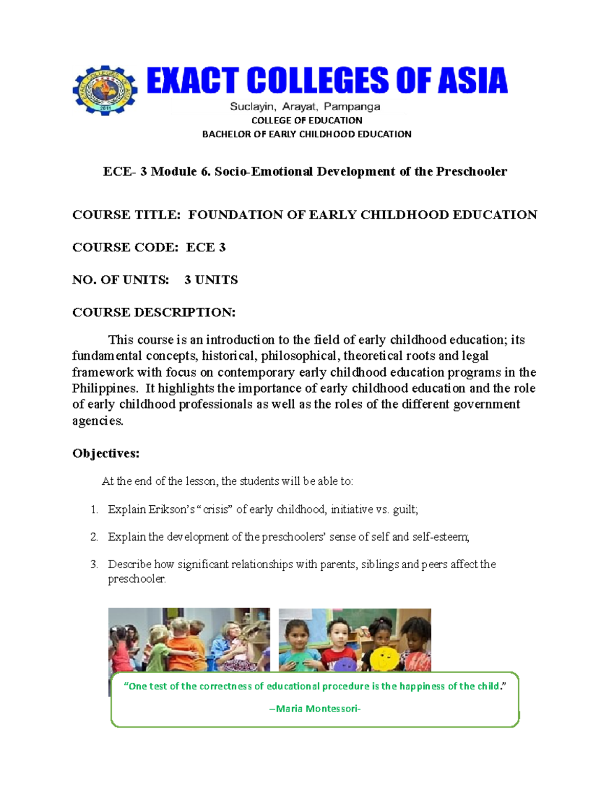 Foundation of Early Childhood Education Module 7 Socio Development of ...