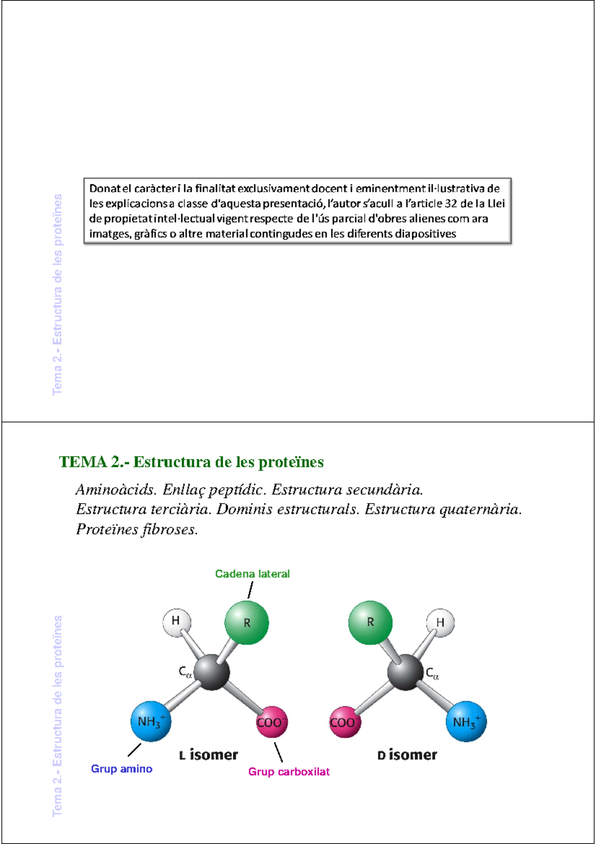 Tema2 bio - lecture notes - Tema 2.- Estructura de les proteïnes TEMA 2 ...