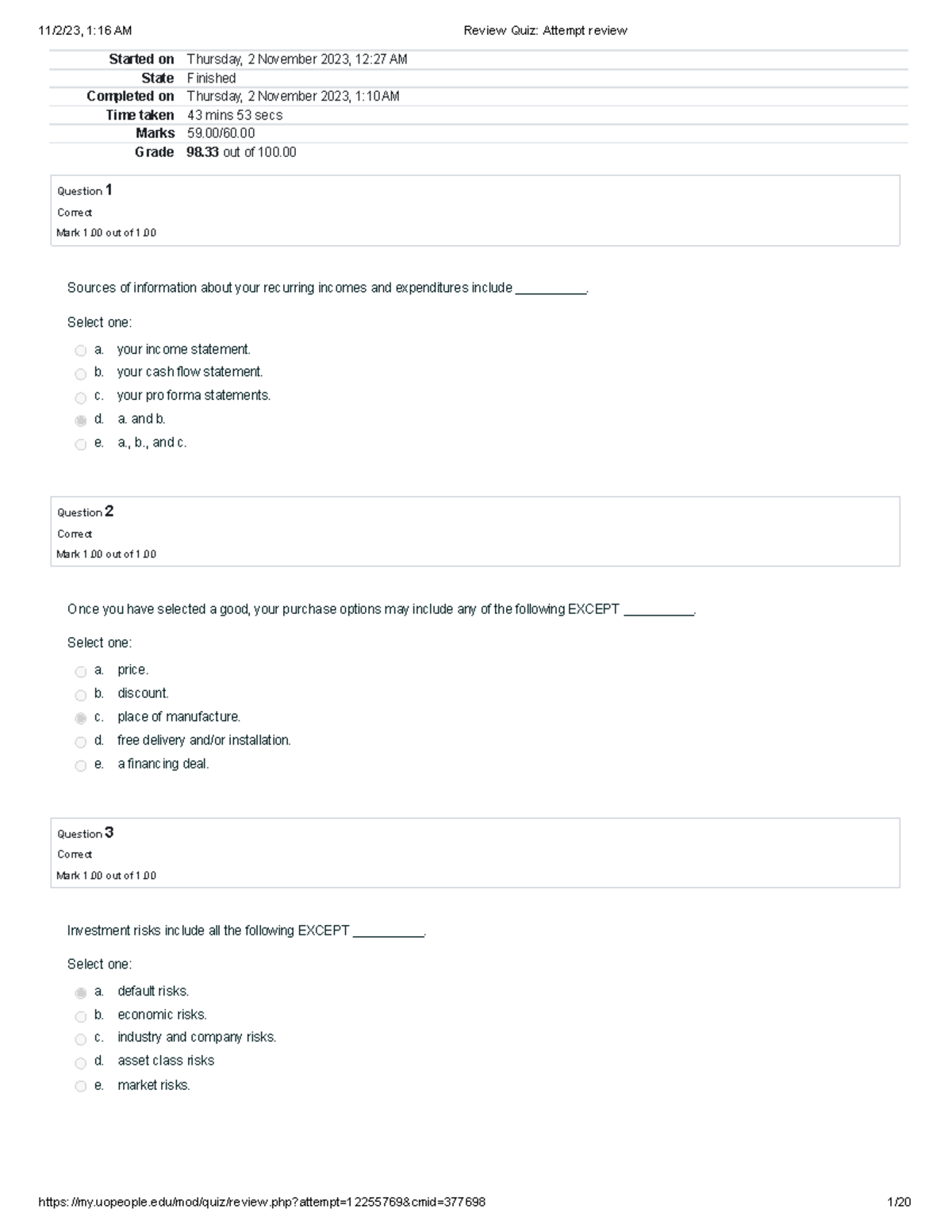 Review Quiz Attempt review - Started on Thursday, 2 November 2023, 12:27 AM State Finished ...