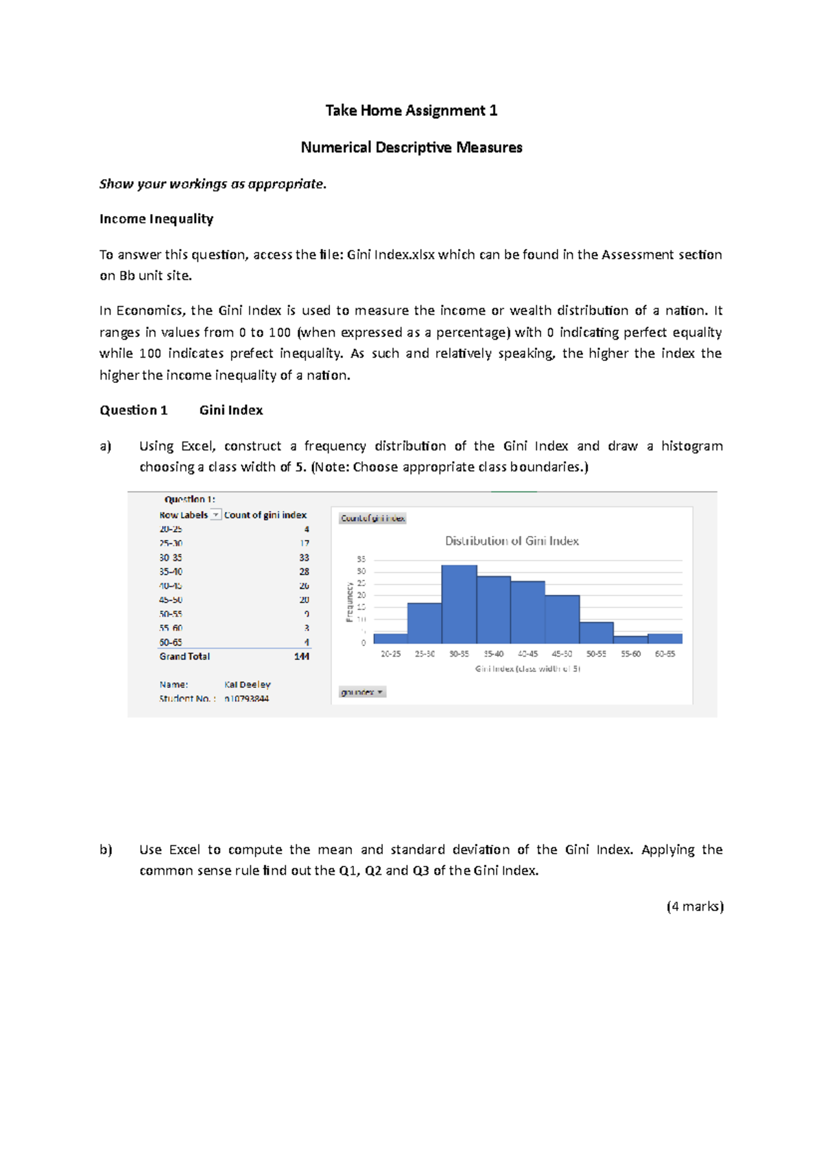 BSB123 THA 1 Numerical Descriptive Measures - Take Home Assignment 1 Numerical Descriptive ...