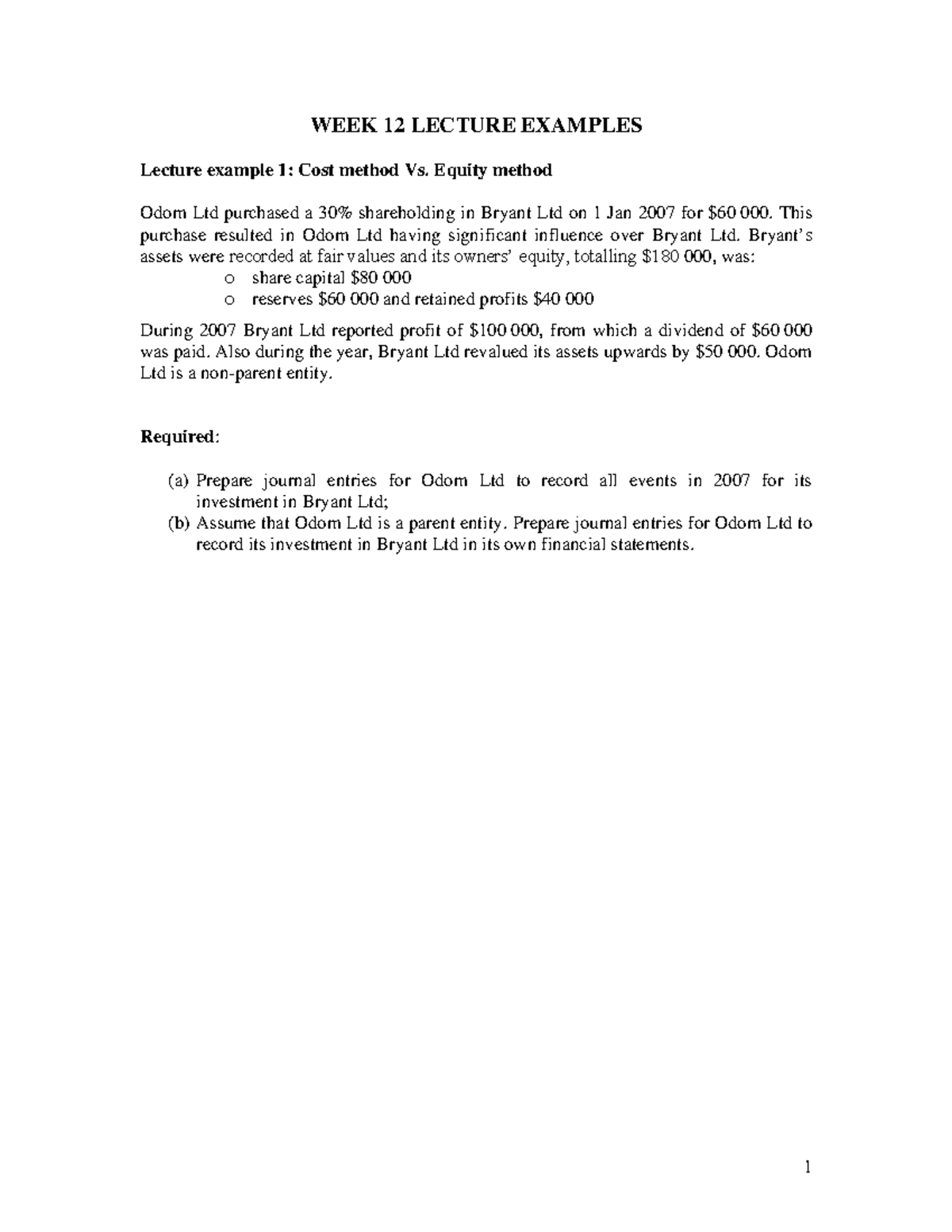 Week 12 Lecture examples solutions - WEEK 12 LECTURE EXAMPLES Lecture ...