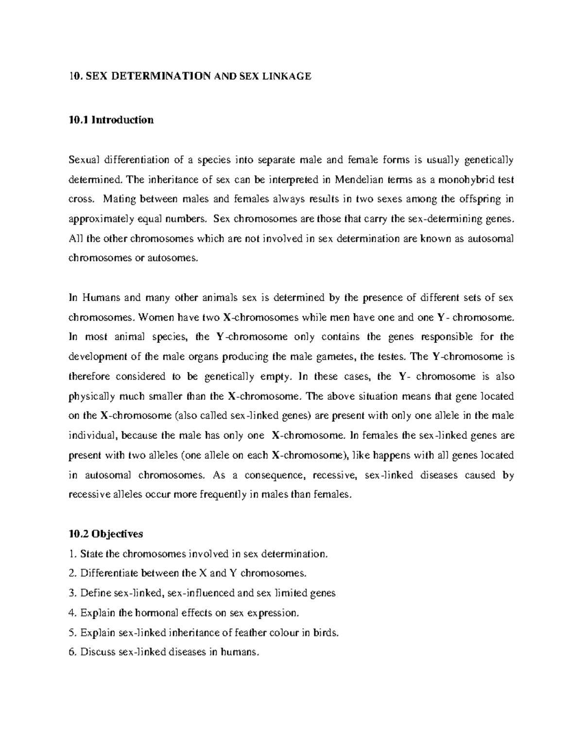 Topic 10 Sex linkage and sex determination 2021 - 1 0. SEX ...
