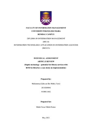 INDIVIDUAL ASSIGNMENT - FACULTY OF INFORMATION MANAGEMENT UNIVERSITI ...