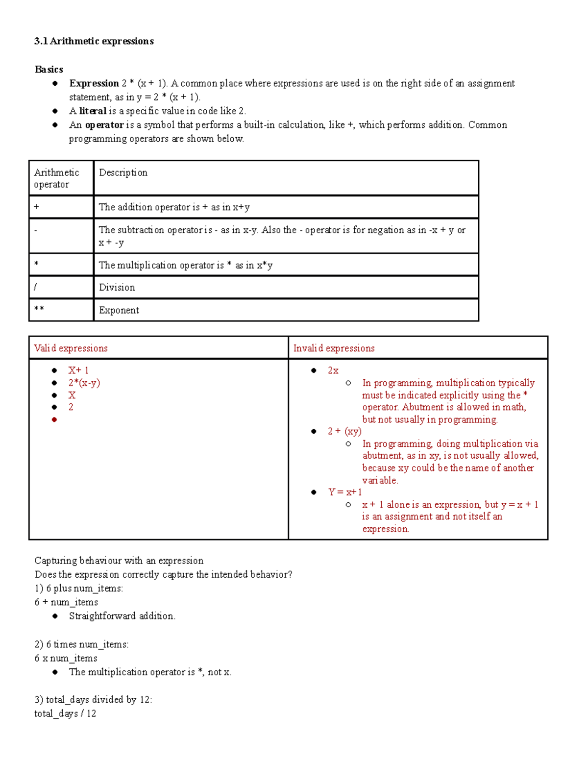 Module 3 Expressions - Detailed notes - 3 Arithmetic expressions Basics ...