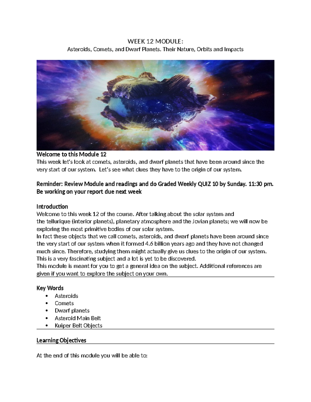 WEEK 12 Module - WEEK 12 MODULE: Asteroids, Comets, and Dwarf Planets ...