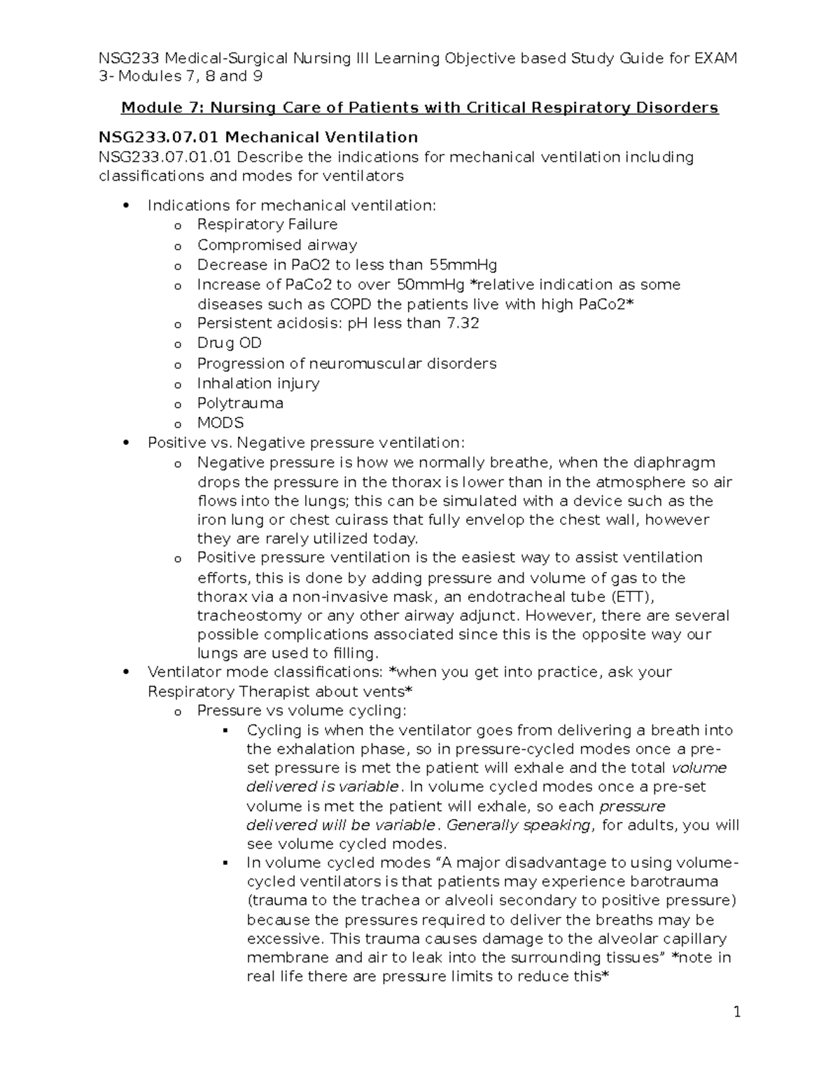 NSG233 Medical-Surgical Nursing III Learning Objective based Study ...