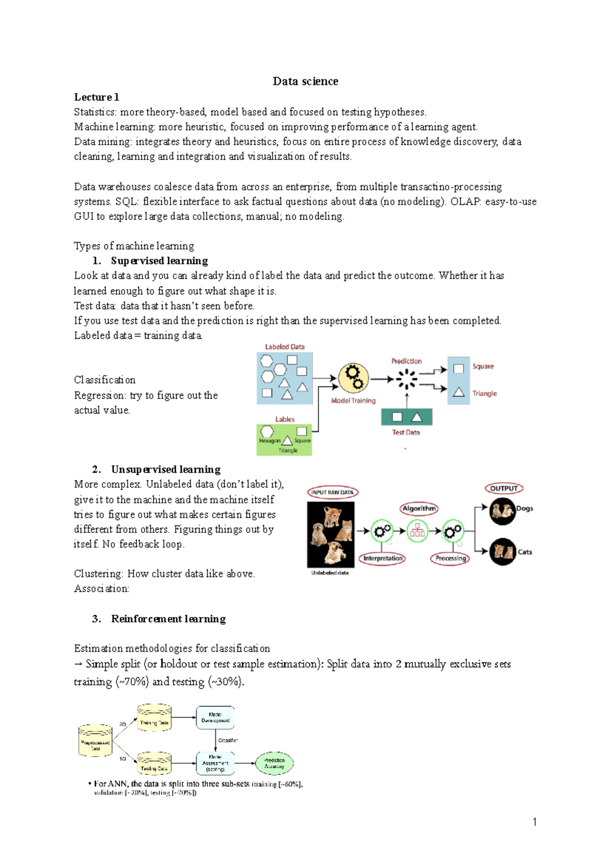 College aantekeningen Data science - Data science Lecture 1 Statistics: more theory-based, model ...