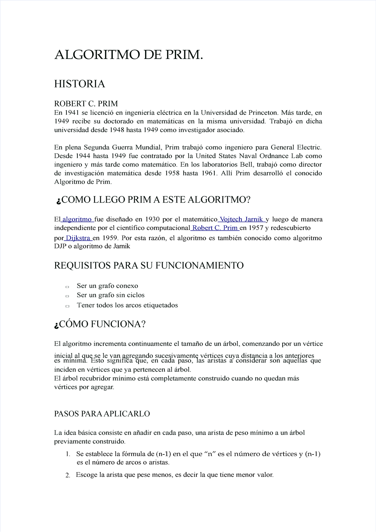 Pdf algoritmo de prim historia - ALGORI TMO DE PRI M. HISTORIA ROBERT C ...