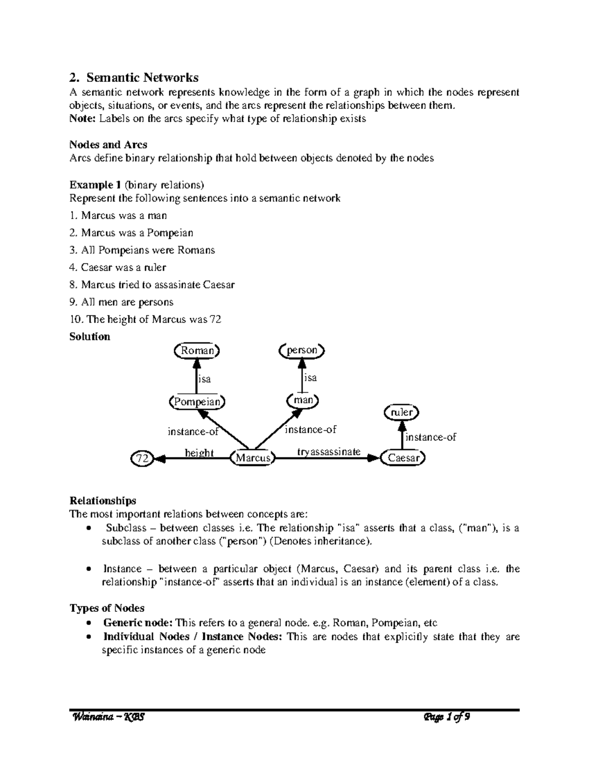 Other Representation Schemas - 2. Semantic Networks A semantic network ...