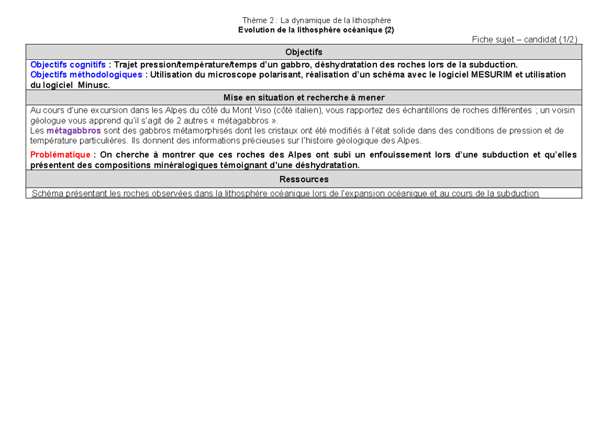 TP 7 Le métamorphisme des zones de subduction 3 - Evolution de la ...