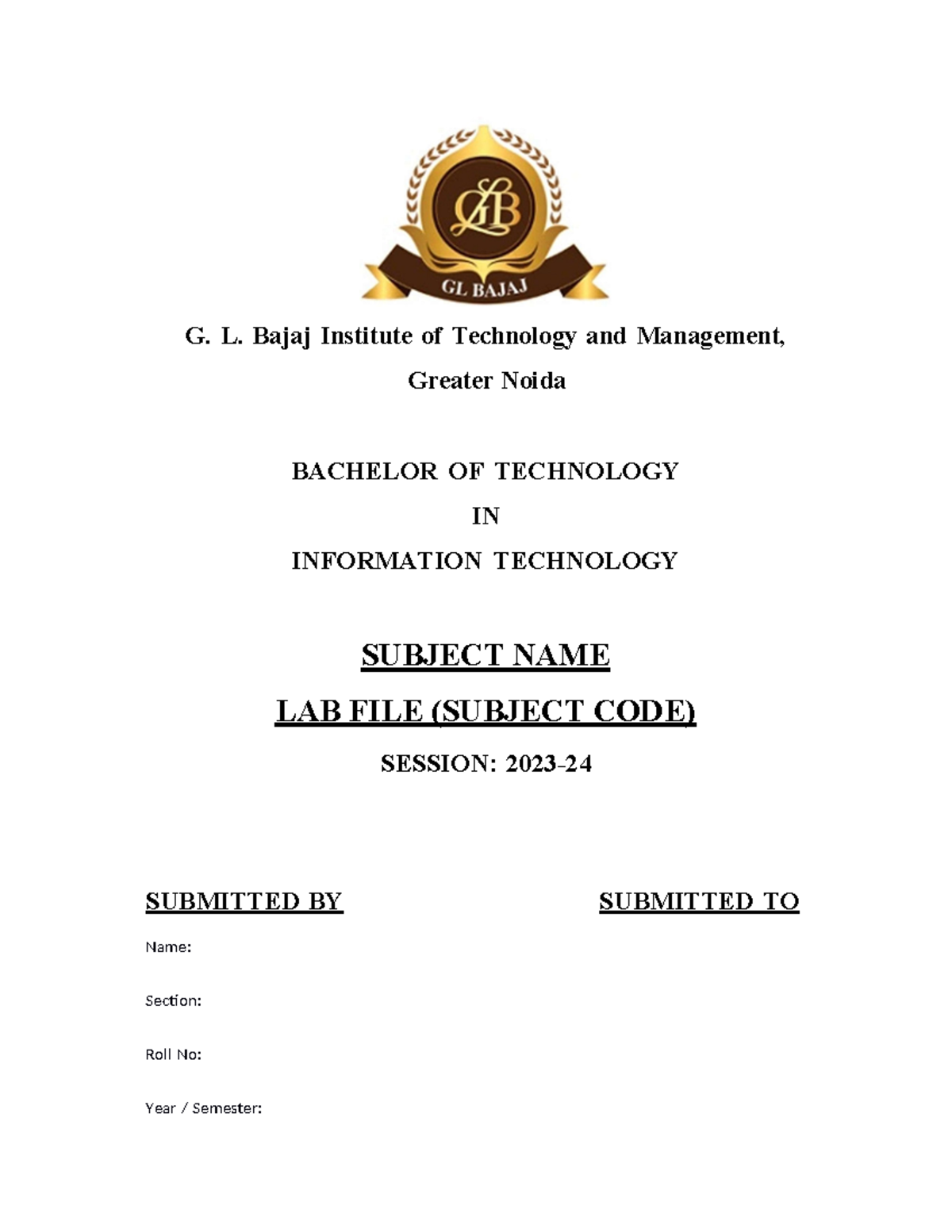 WT LAB FILE Format - Lab file. - b.tech - G. L. Bajaj Institute of ...