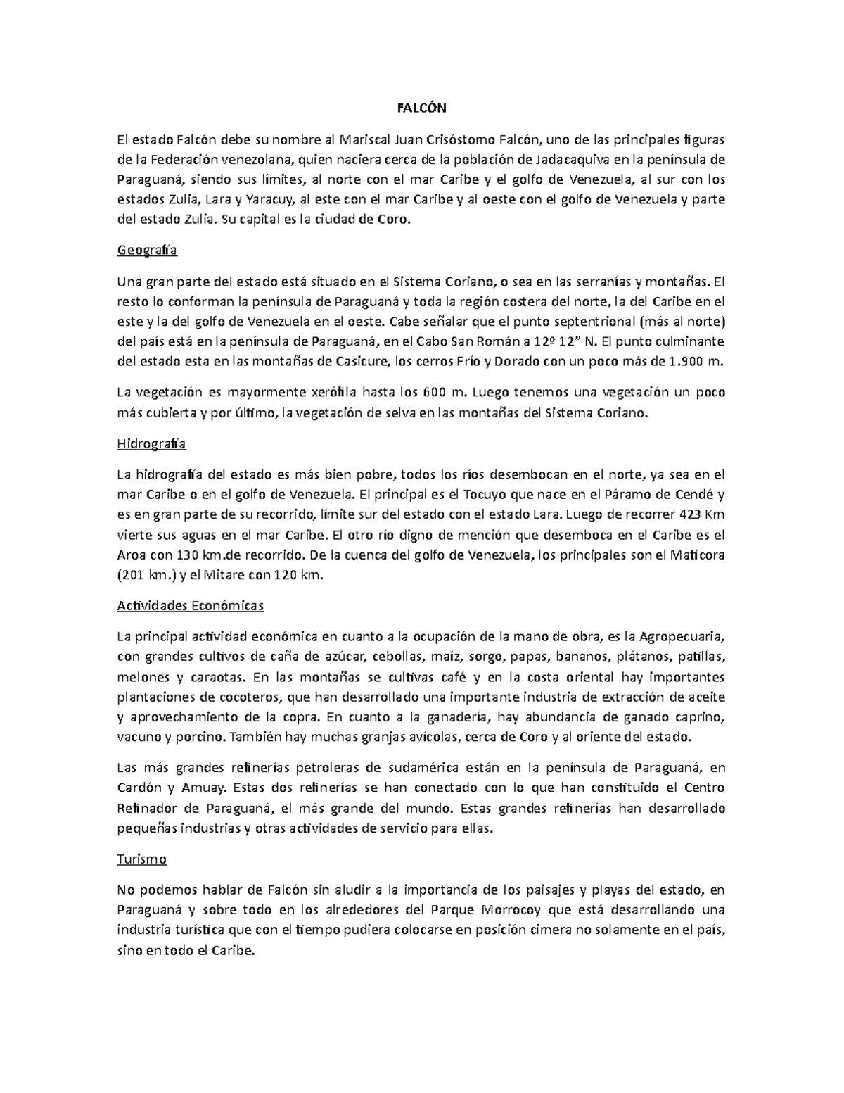 Falcón - FALCON ES UNO DE LOS 23 ESTADOS DE VENEZUELA.. - FALCÓN El ...