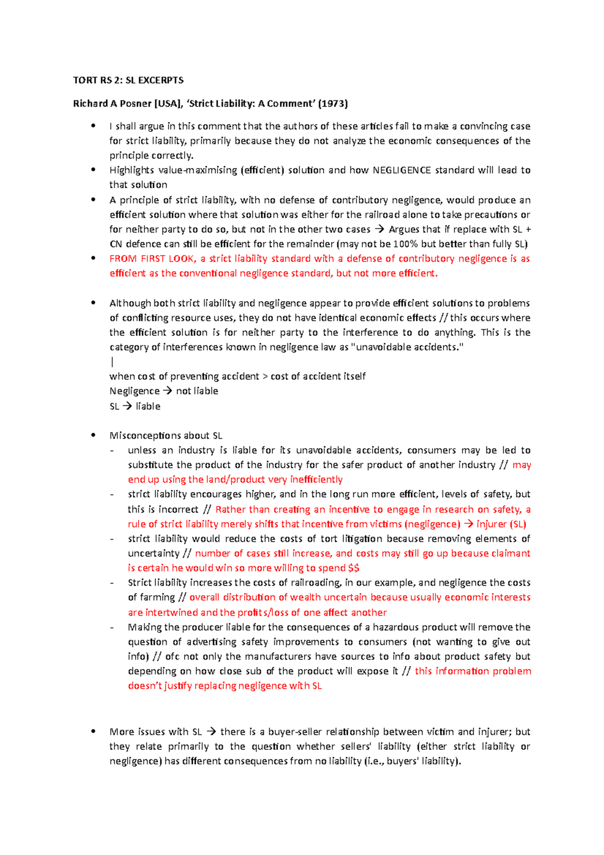 TORT SL & PL excerpts - TORT RS 2: SL EXCERPTS Richard A Posner [USA ...