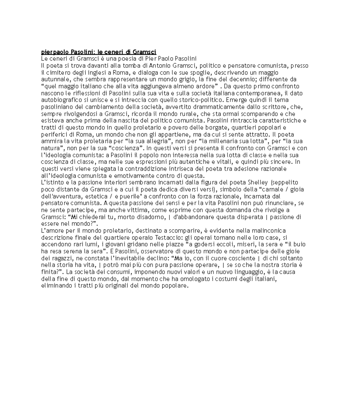 Pier Paolo Pasolini e le ceneri di gramsci - pierpaolo Pasolini: le ...