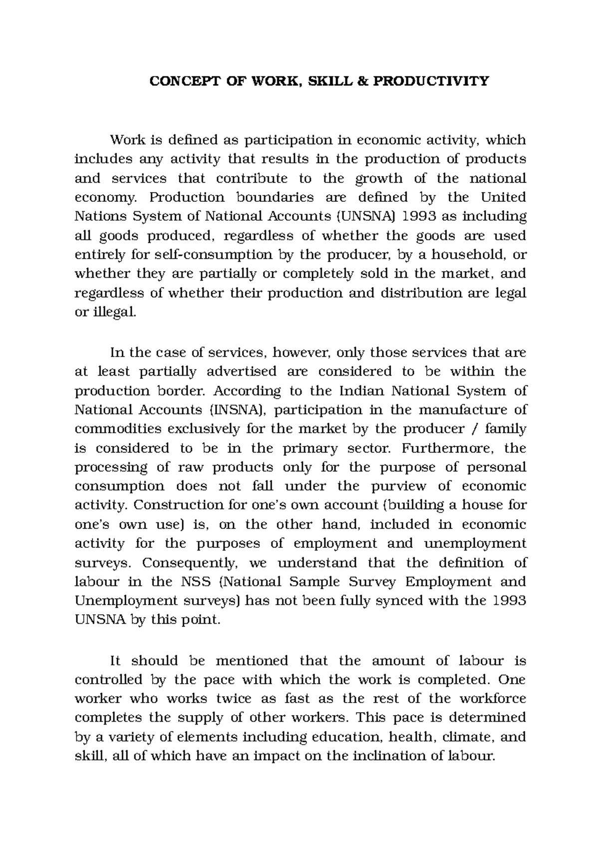 Concept OF WORK, Skill & Productivity - CONCEPT OF WORK, SKILL ...