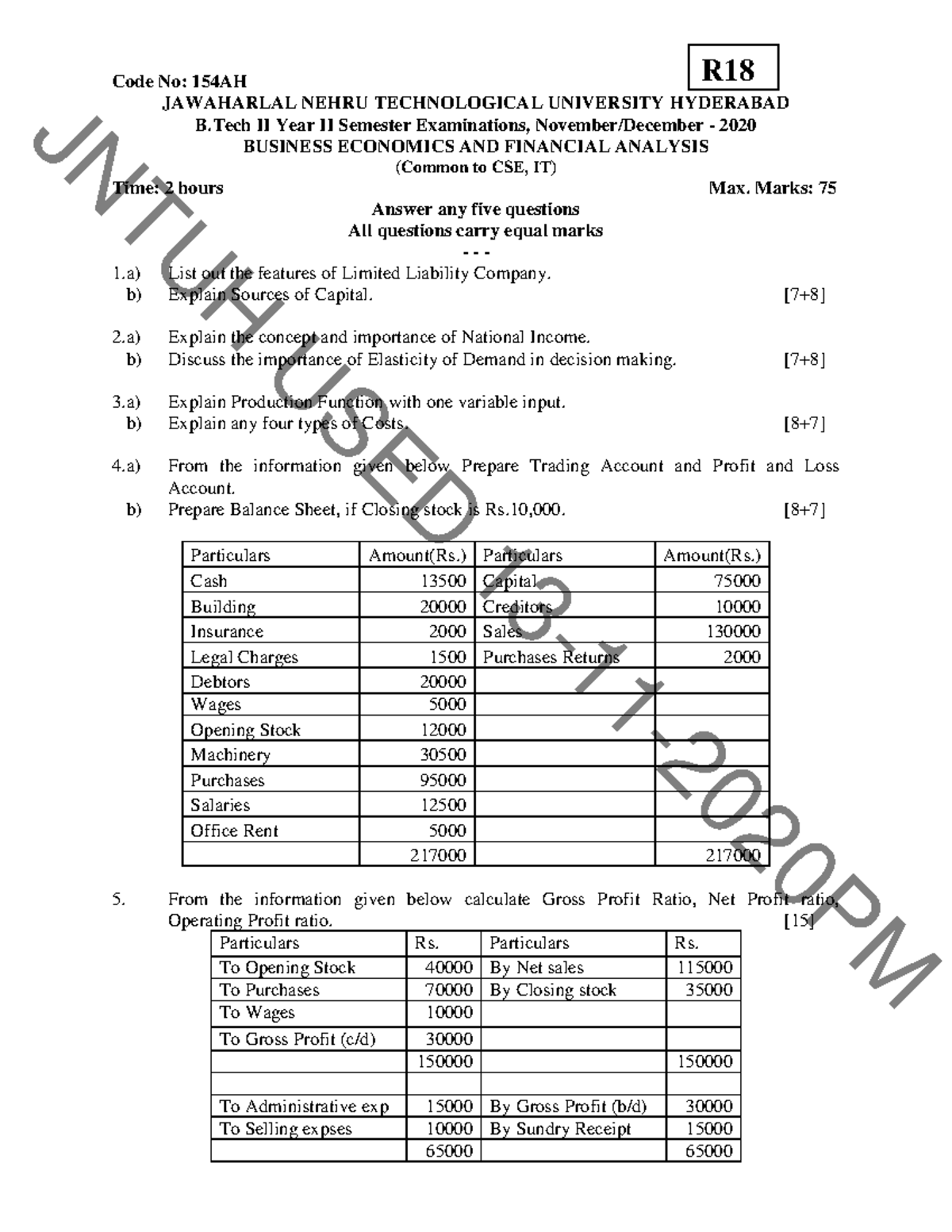 Befa Pre - Code No: 154AH JAWAHARLAL NEHRU TECHNOLOGICAL UNIVERSITY ...