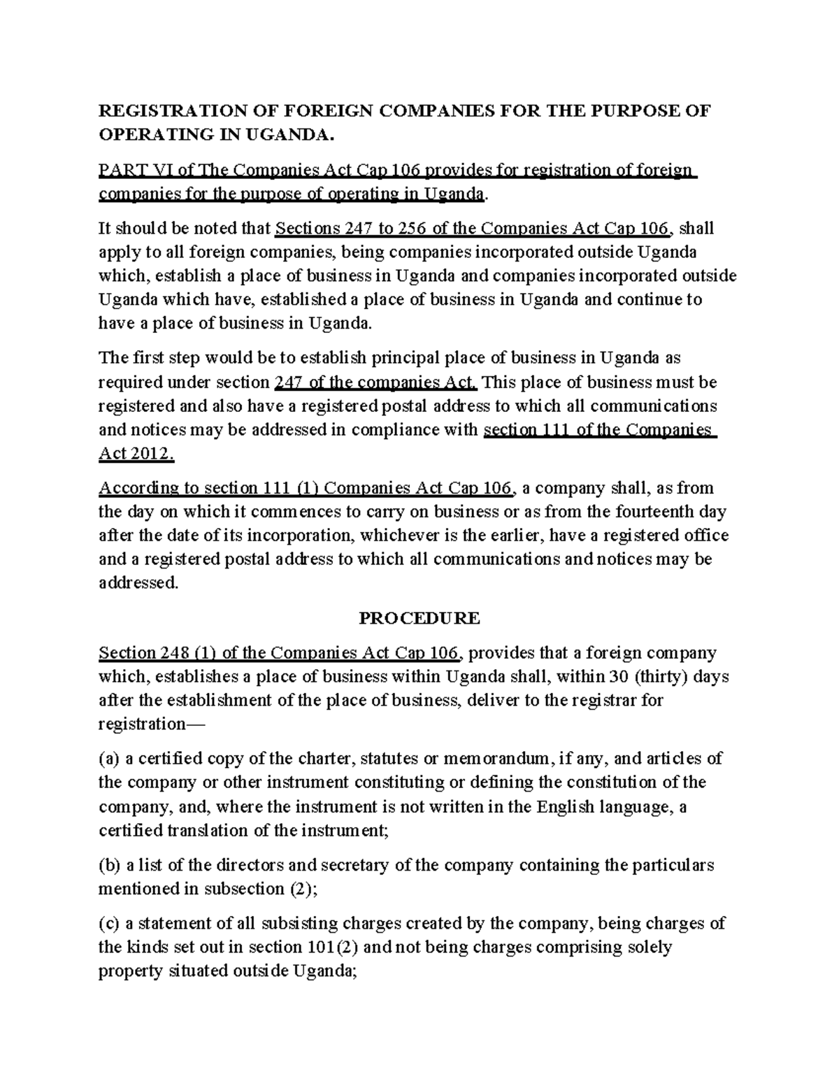 Registration OF Foreign Company - REGISTRATION OF FOREIGN COMPANIES FOR ...