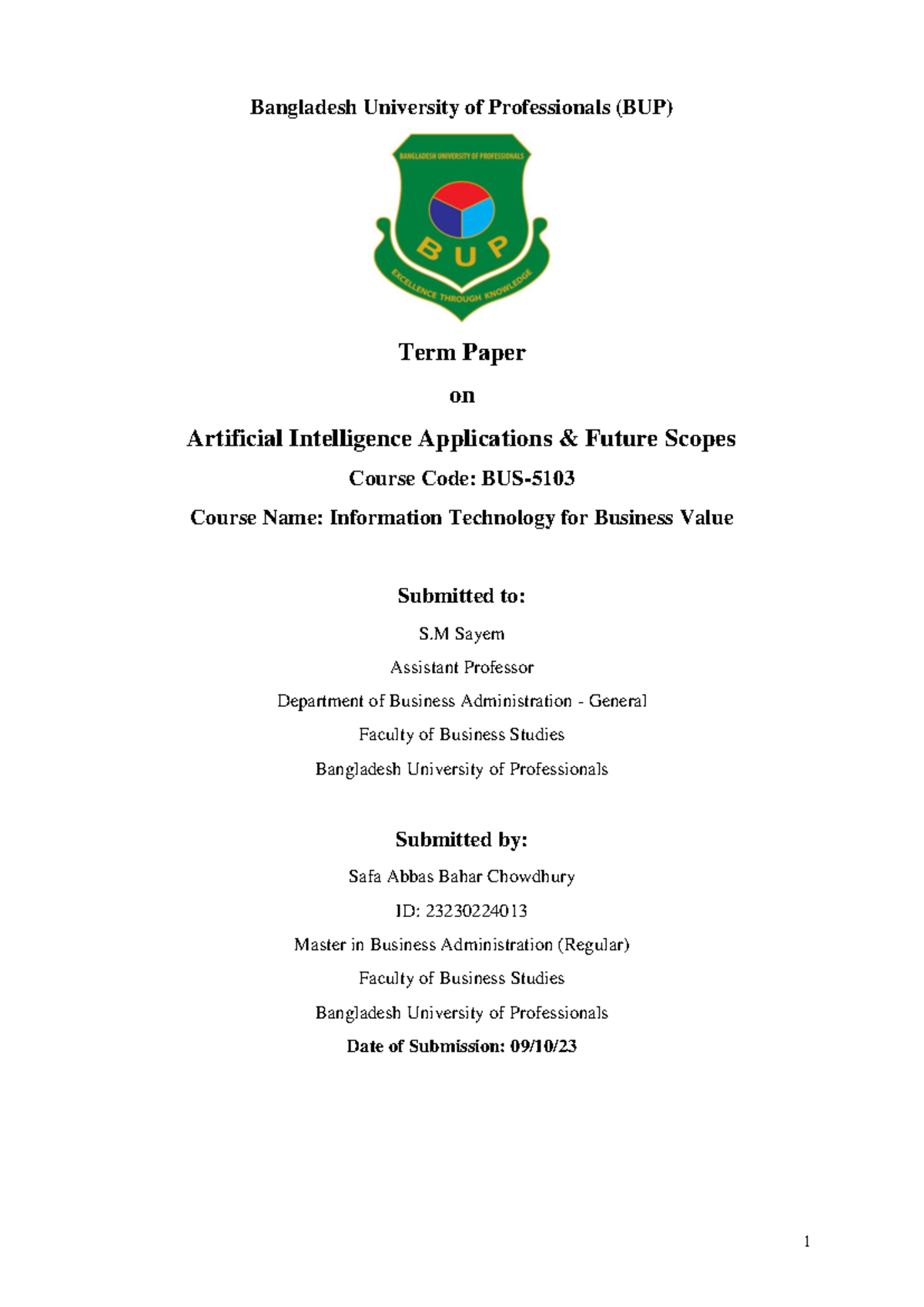 Applications of Ai Future Scopes - Bangladesh University of ...
