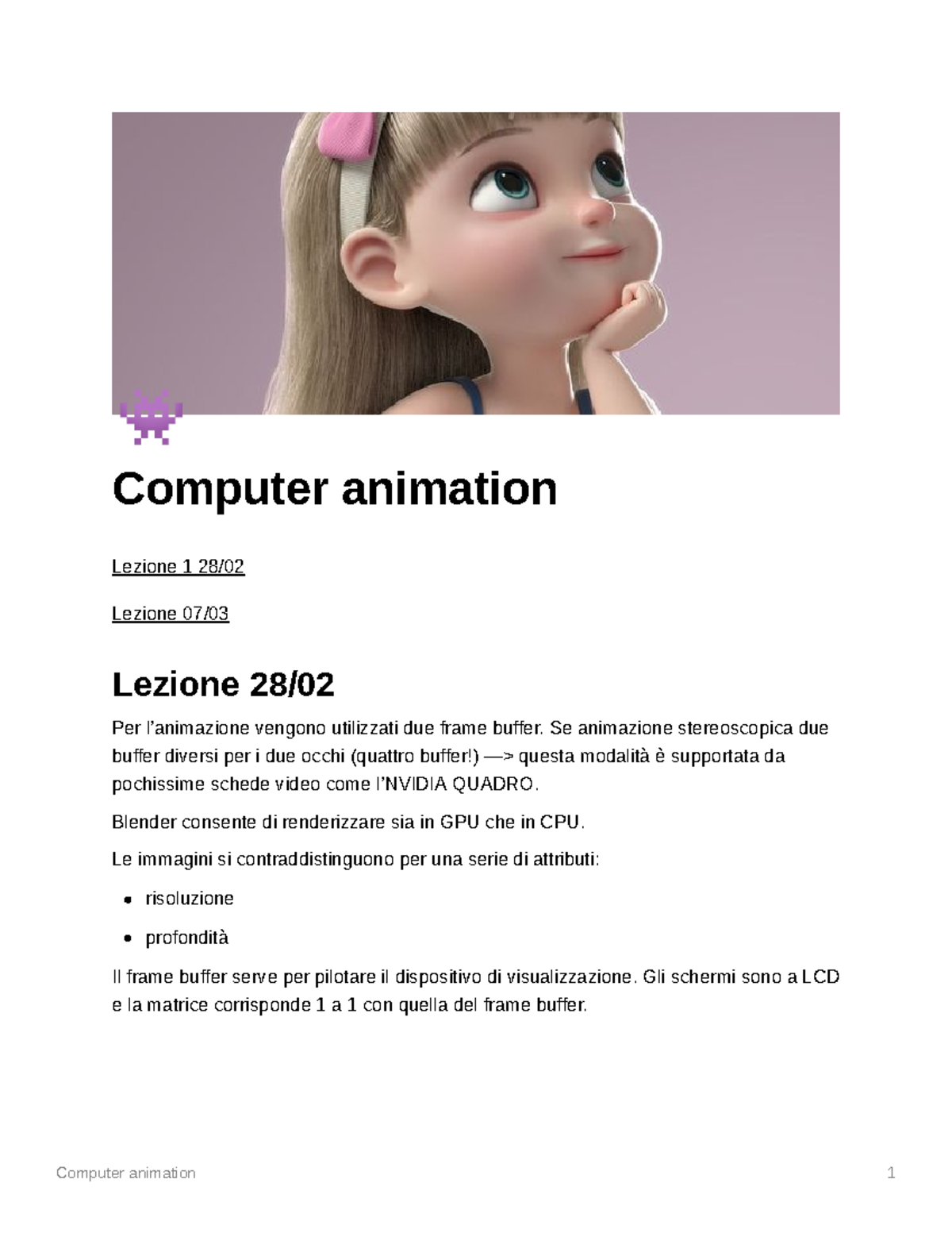 Computer animation - Appunti - l Computer animation Lezione 1 28 ...