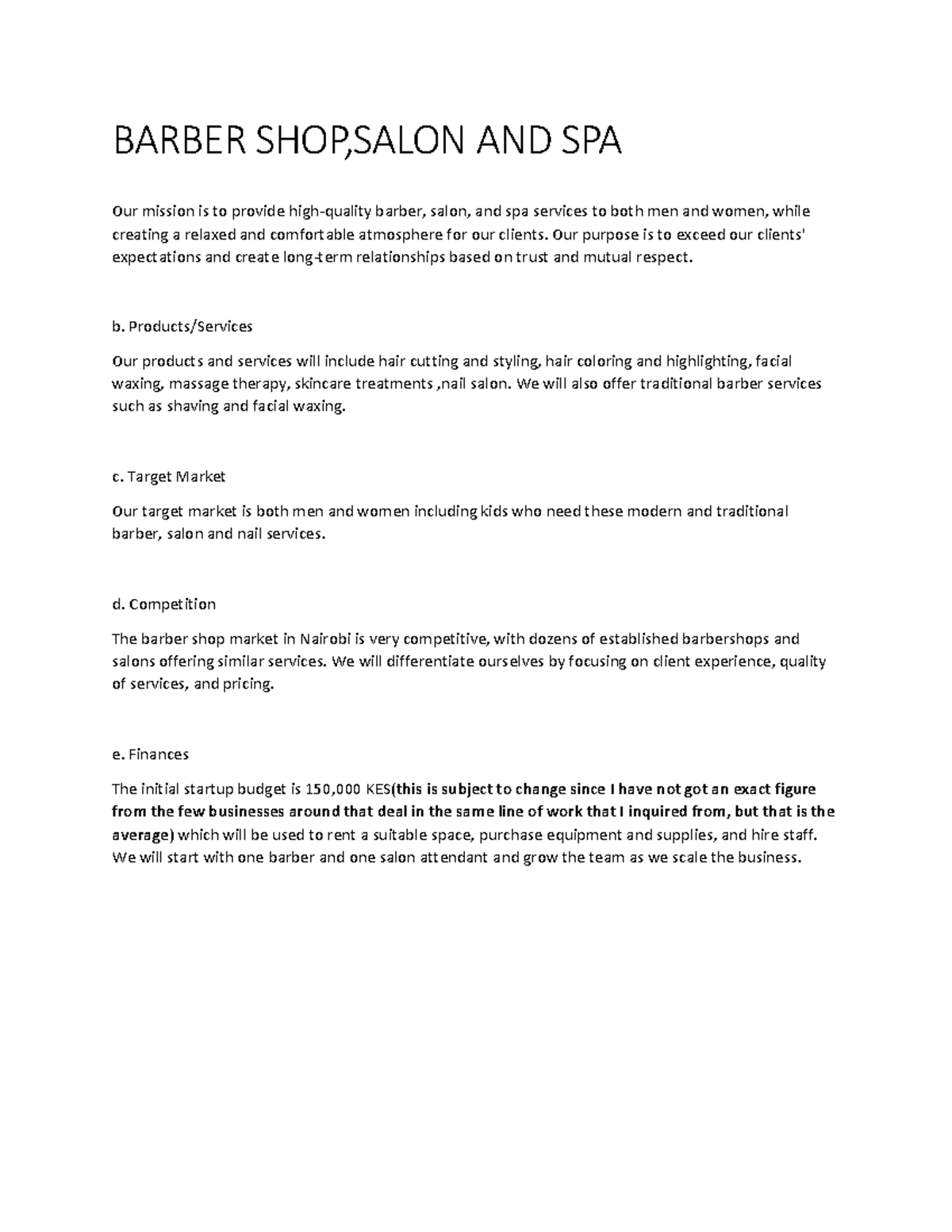 Buiness ideas - BARBER SHOP,SALON AND SPA Our mission is to provide ...