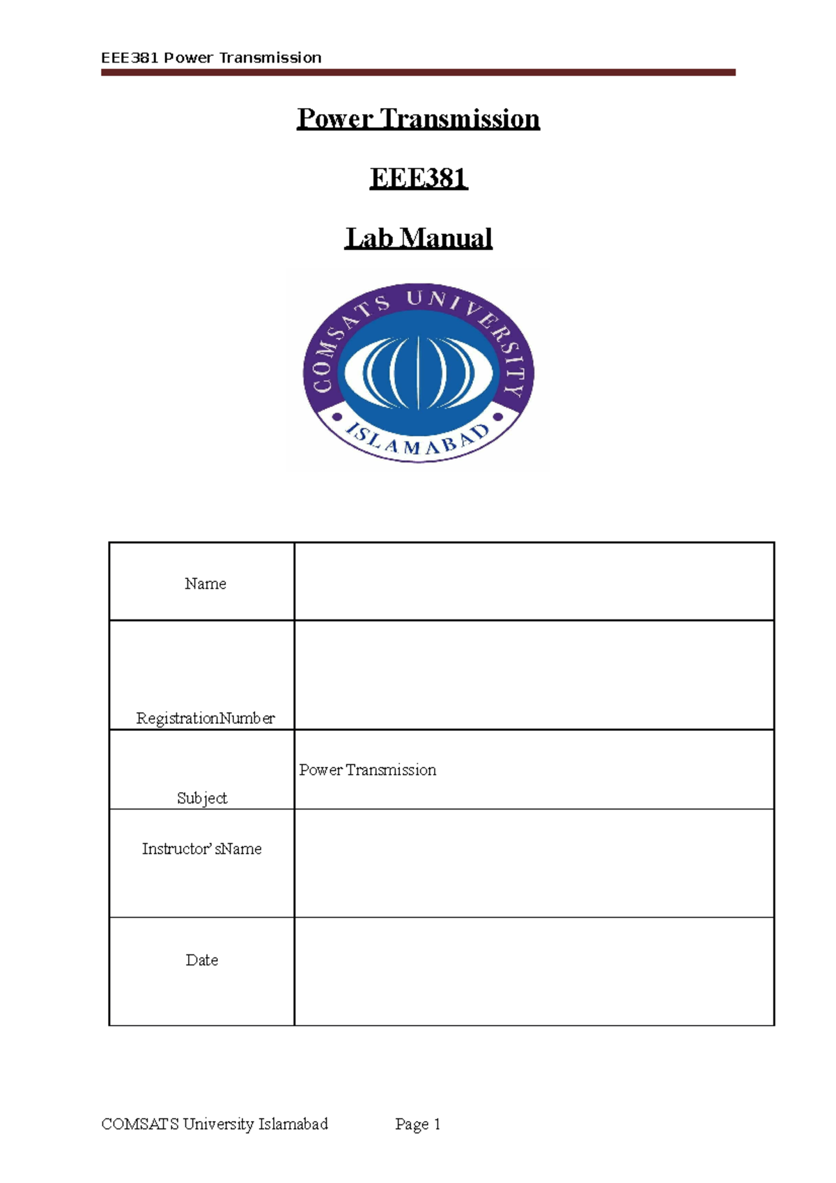 Power transmission Lab-Manual- Fall 2022 - EEE381 Power Transmission ...