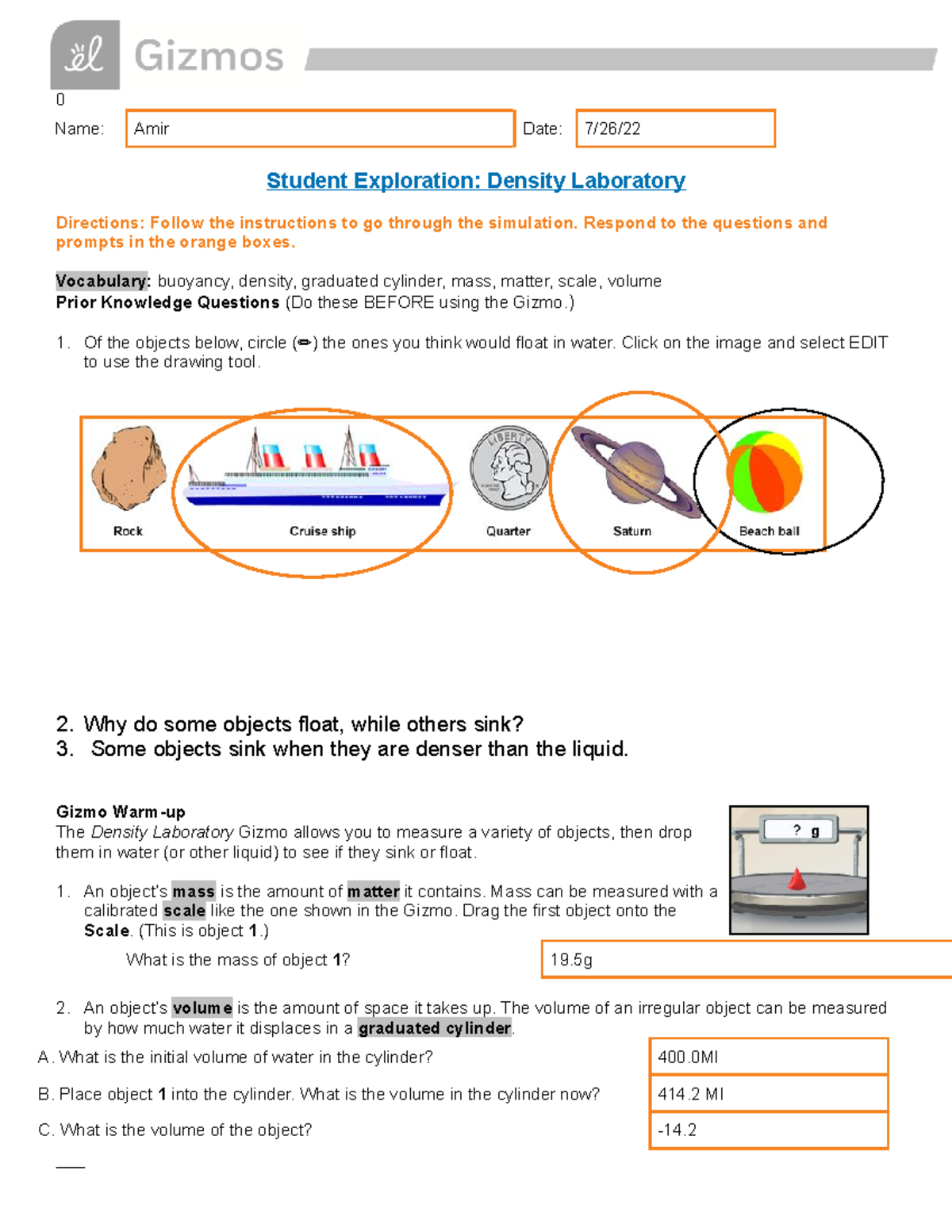 Copy of Copy of Vital Density Lab Gizmos - 0 Name: Amir Date: 7/26 ...