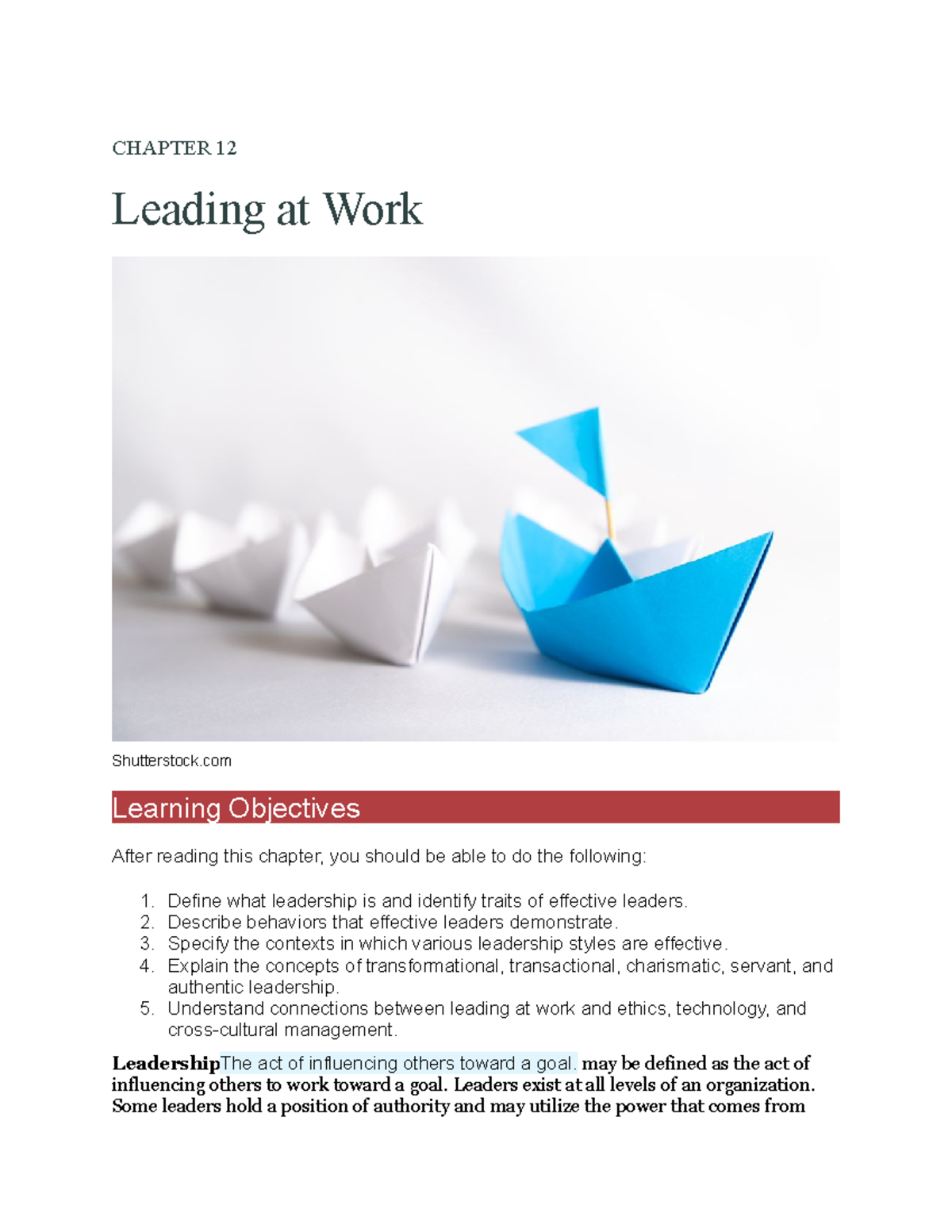 Leading at Work - Organizational Behavior Class Notes - CHAPTER 12 ...