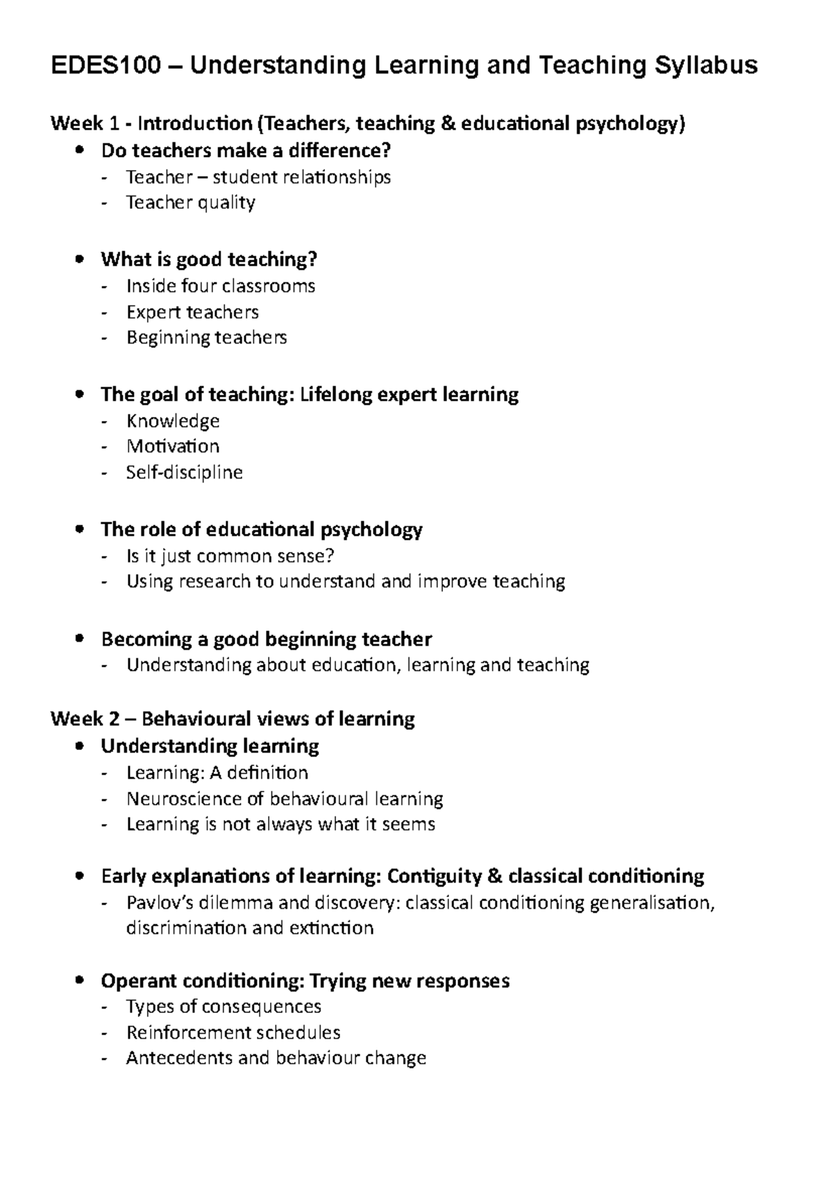 Understanding Learning and Teaching (EDES100) Syllabus - EDES100 – Understanding Learning and ...