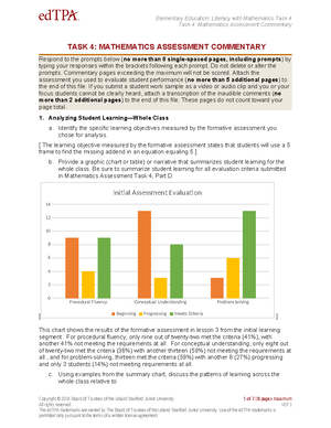 Edtpa elem task 2 instruction commentary - Task 2: Instruction ...